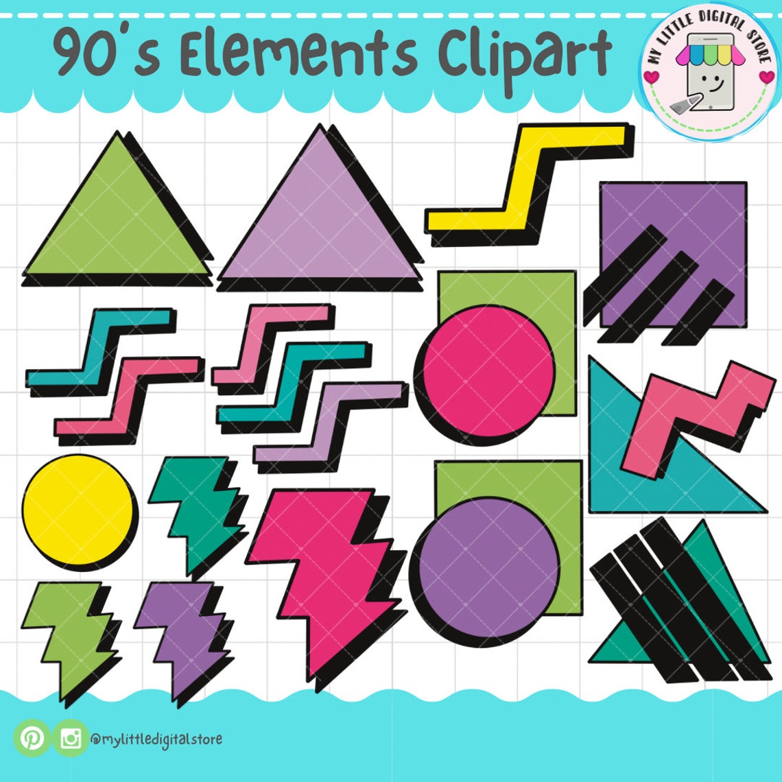 90s Nostalgia Elements Clipart Vintage 90s Design Retro 90s | Etsy Canada