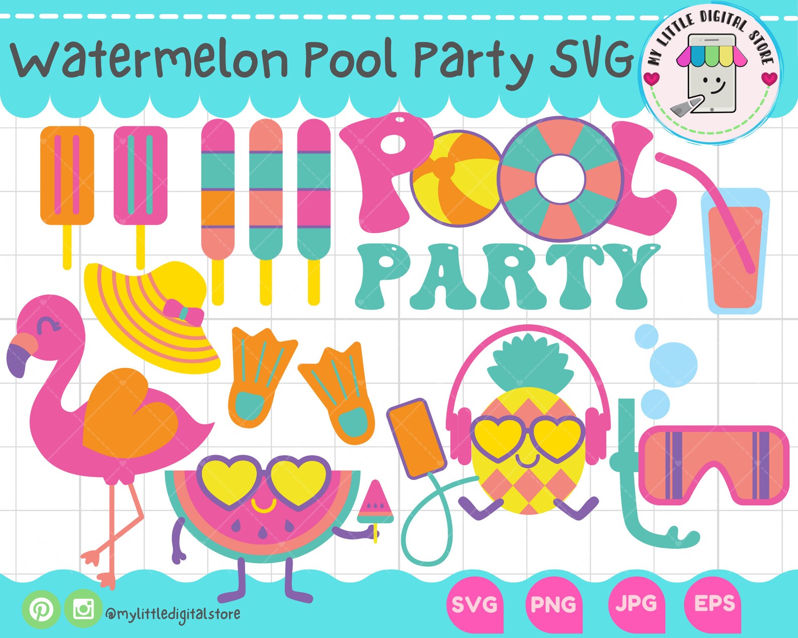 Pool Party Flamingo Svg Summer Watermelon Clipart Pineapple - Etsy
