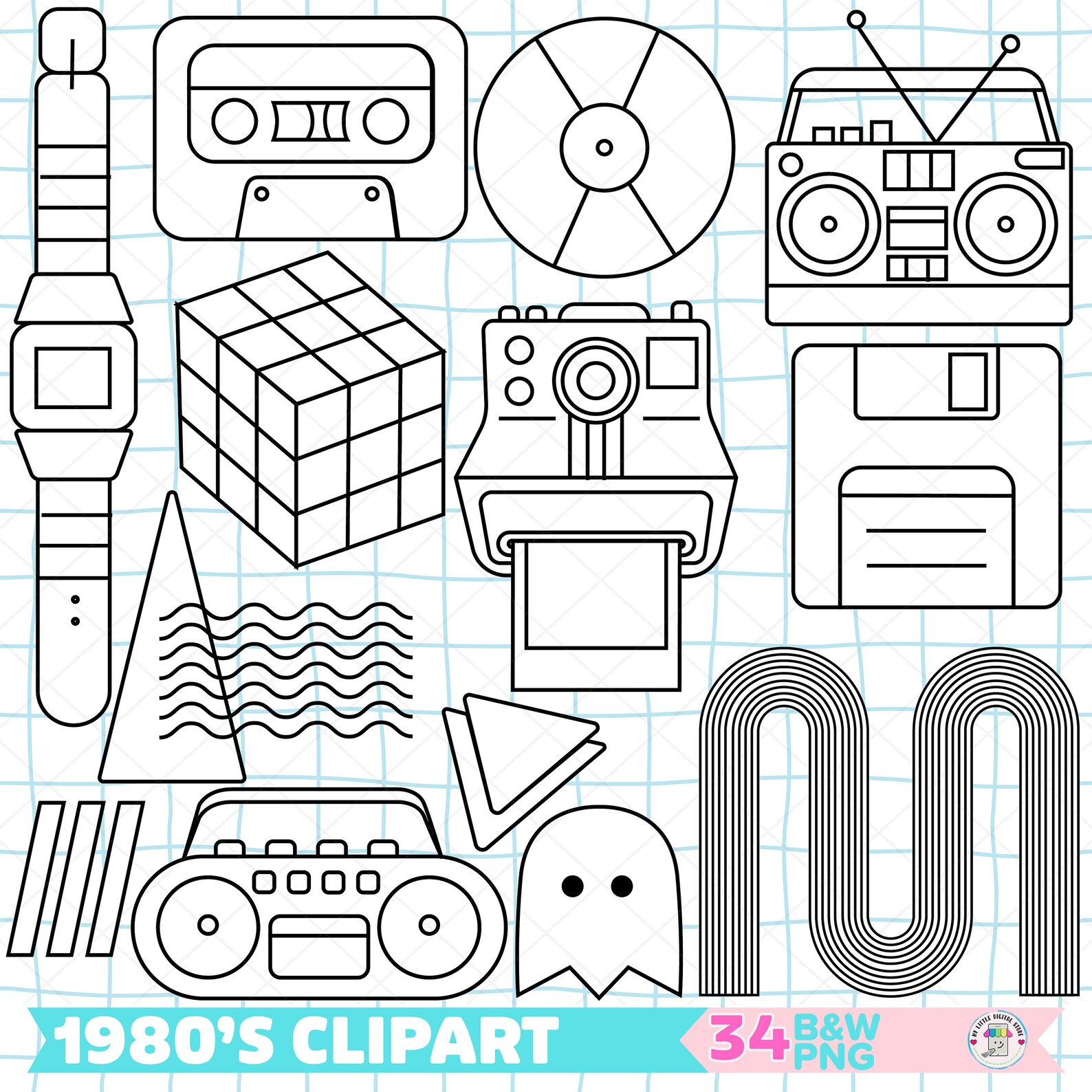 80s Nostalgia Elements Clipart, Back to the 80's Vintage 1980s, Retro ...