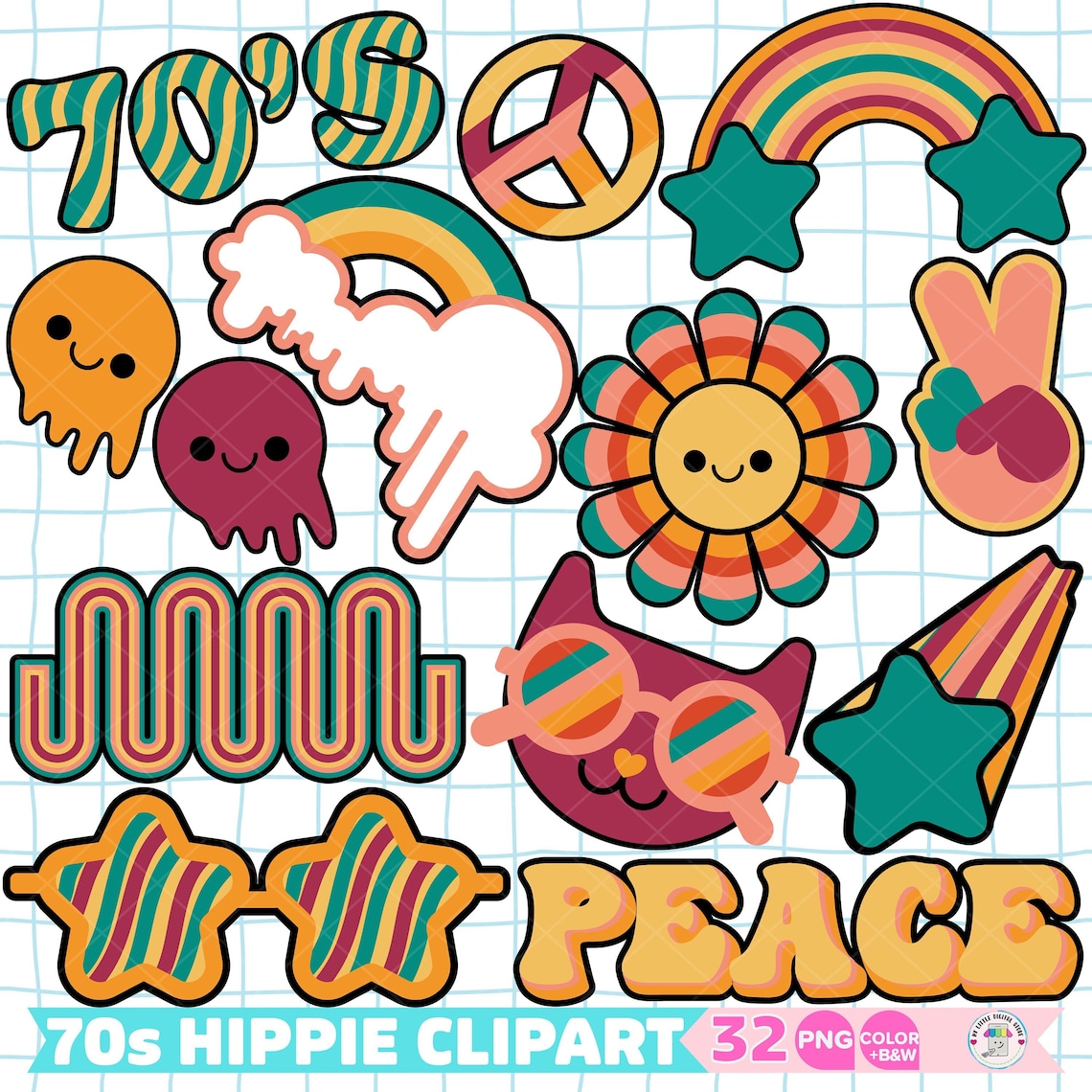 70s Nostalgia Elements Clipart Vintage 70s Design Retro 70s - Etsy