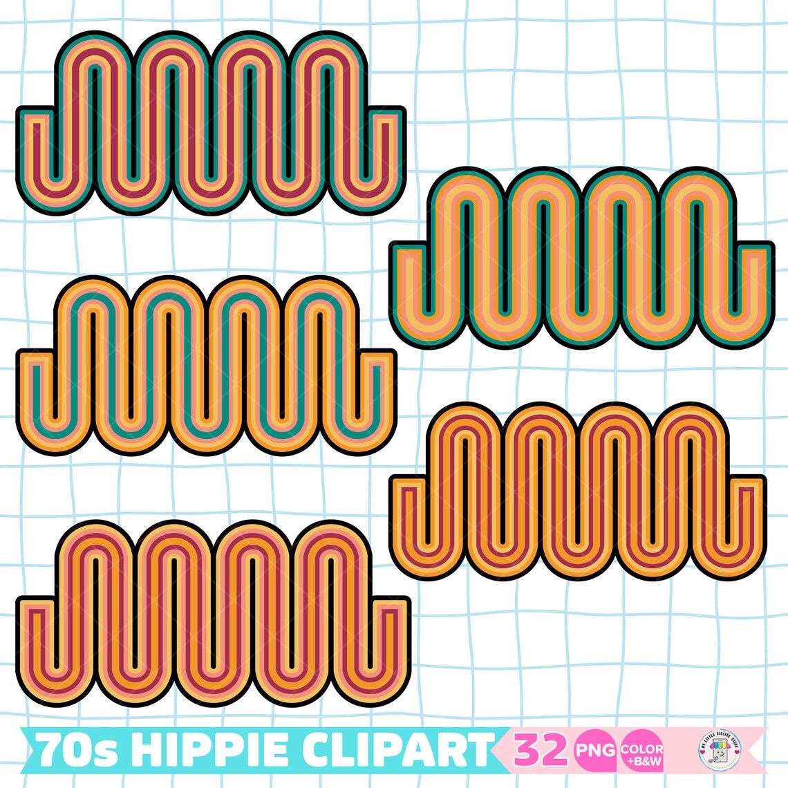 70s Nostalgia Elements Clipart Vintage 70s Design Retro 70s - Etsy