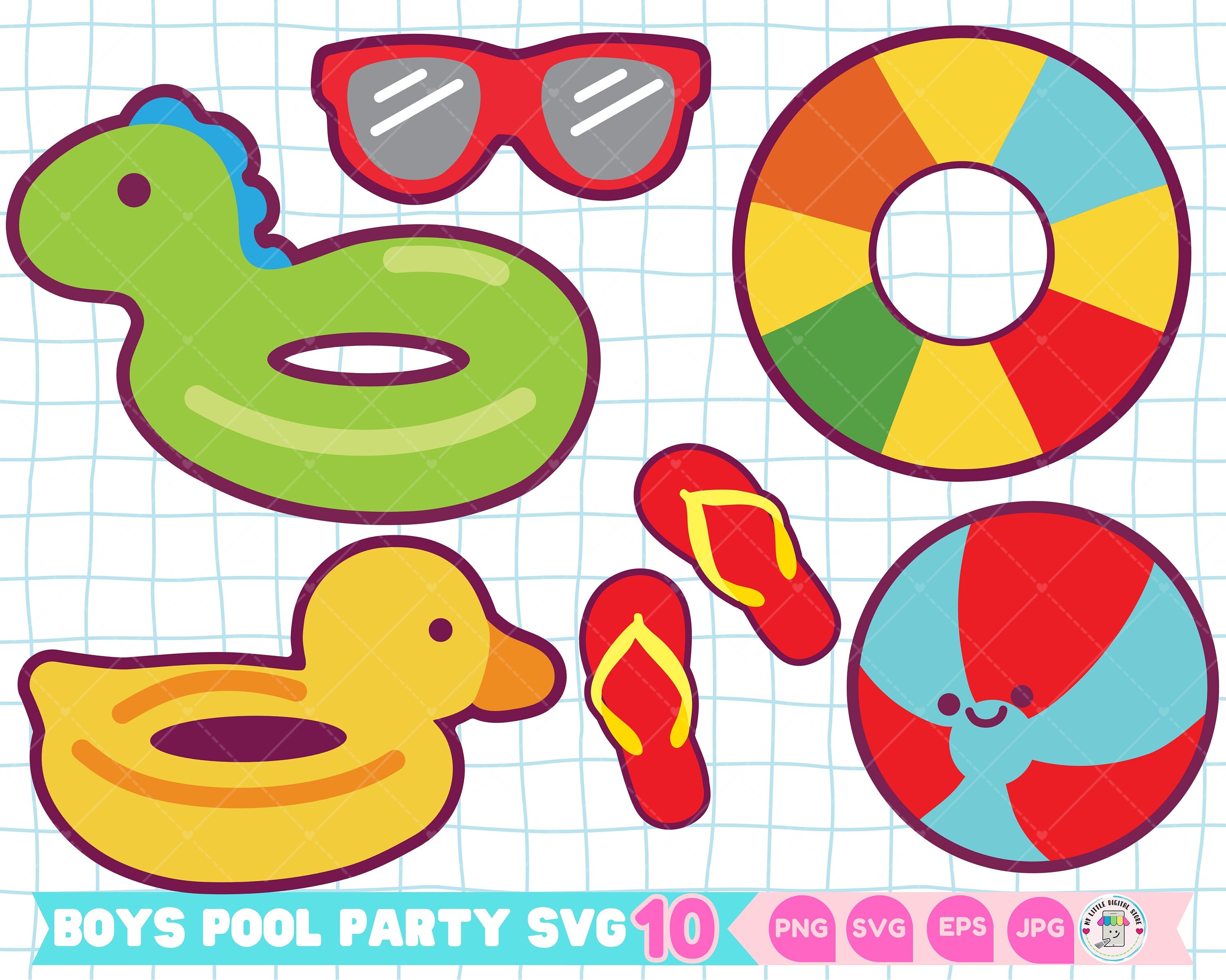 Pool Party Dinosaur Clipart Svg, Duck Pool Float Svg, Summer Flip Flop ...