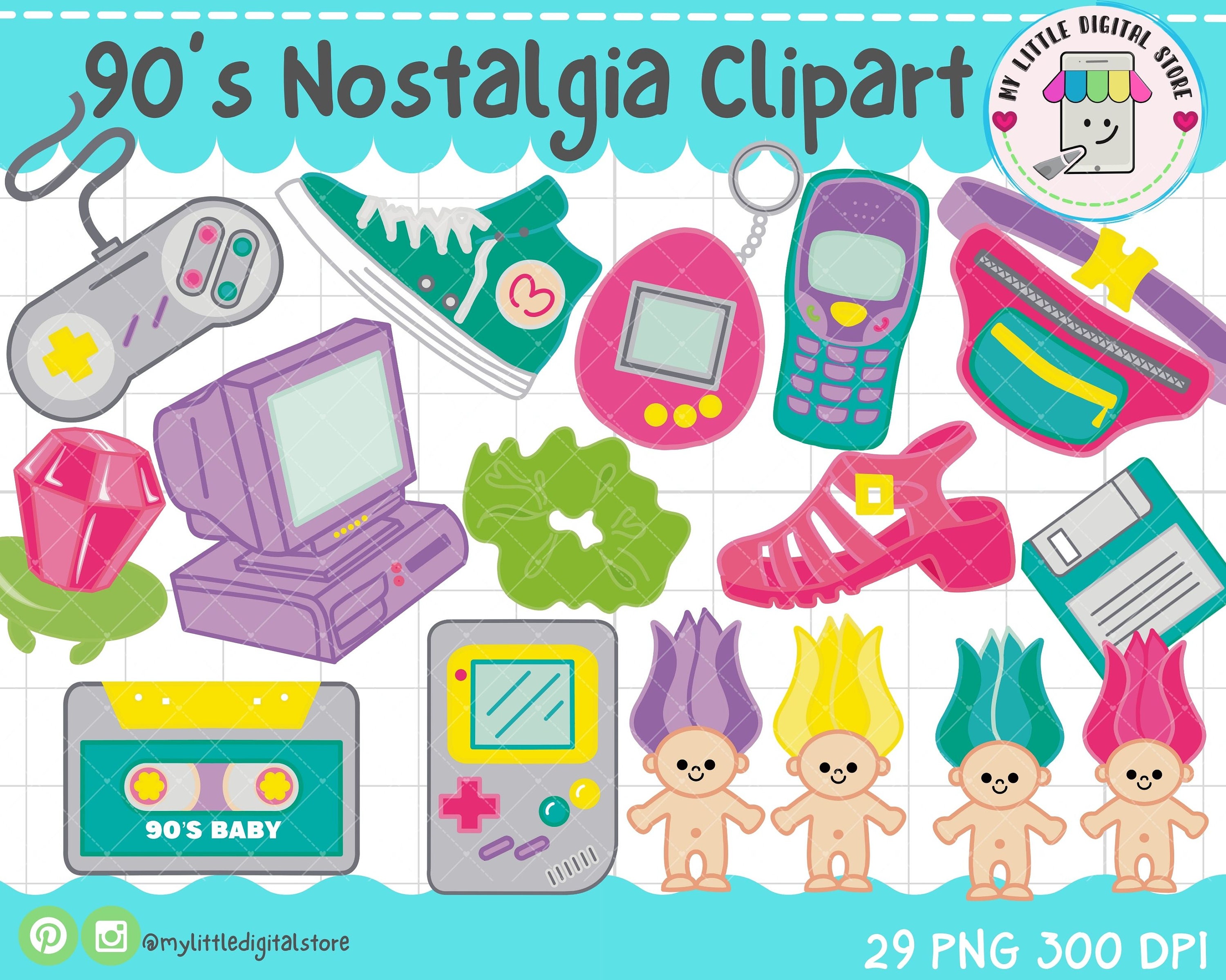 90s Nostalgia Clipart, Vintage 90s Design, Retro 90s Sublimation Design ...