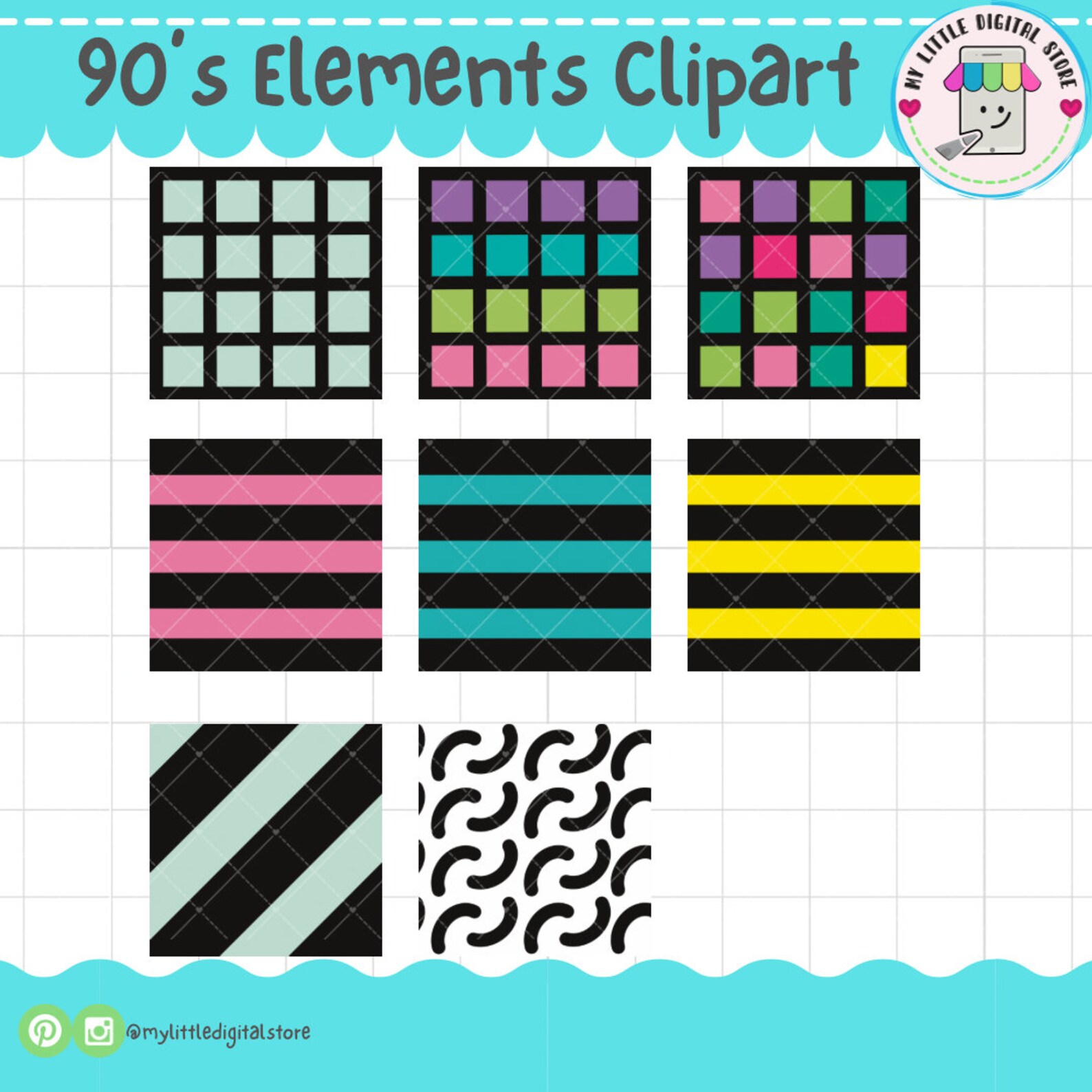 90s Nostalgia Elements Clipart Vintage 90s Design Retro 90s - Etsy