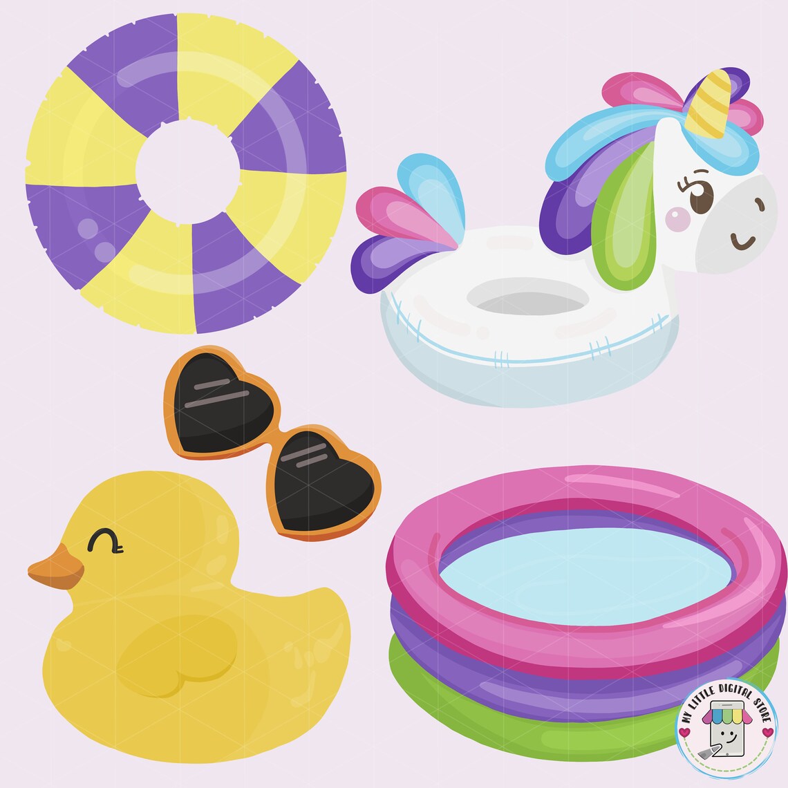 Pool Party Flamingo Unicorn Clipart, Summer Flip Flop, Sunglasses, Pool ...