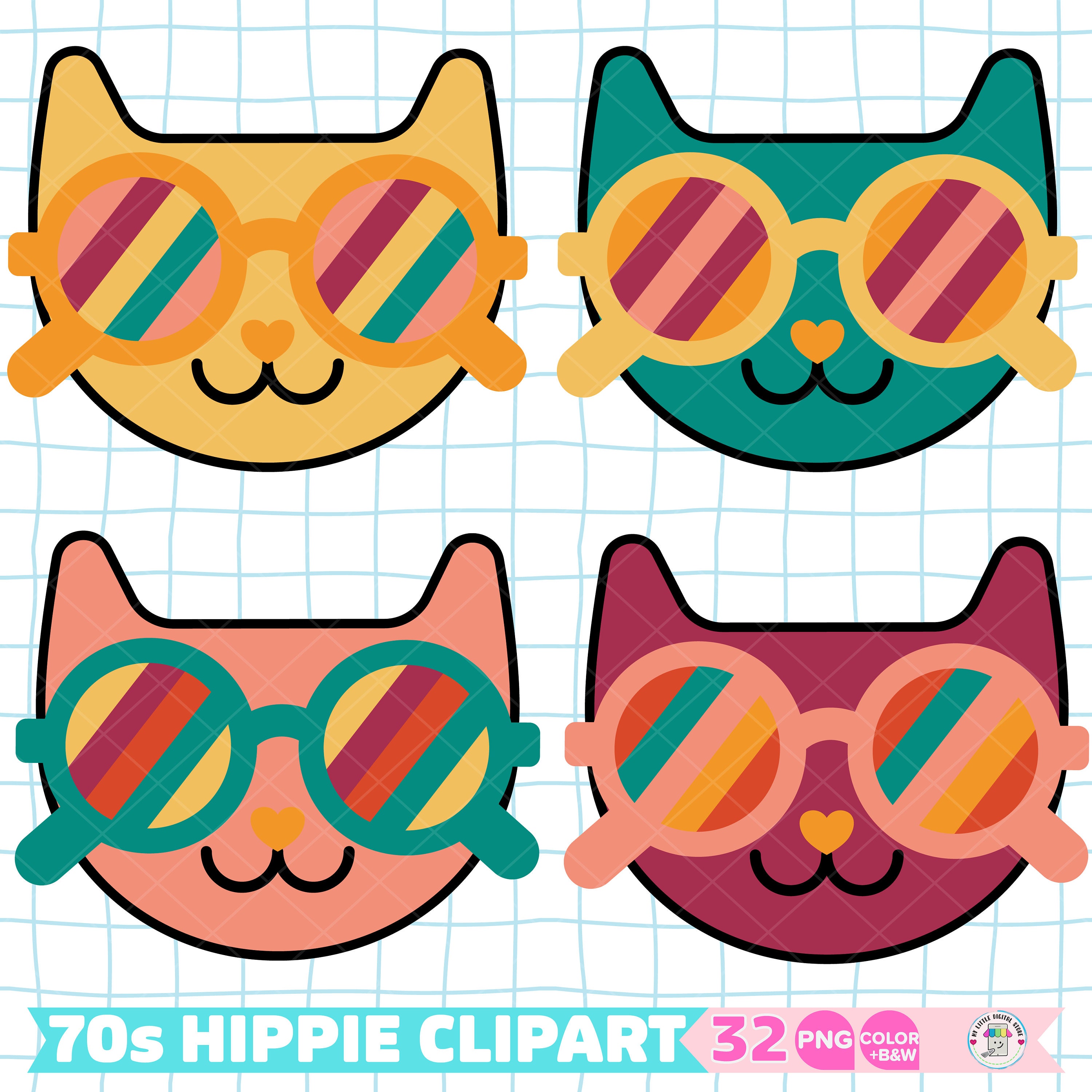 70s Nostalgia Elements Clipart, Vintage 70s Design, Retro 70s ...