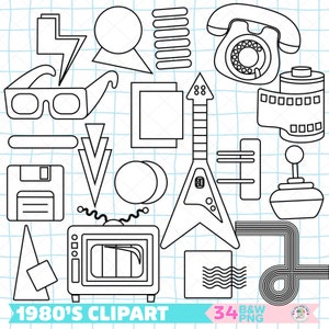 80s Nostalgia Elements Clipart, Back to the 80's Vintage 1980s, Retro ...