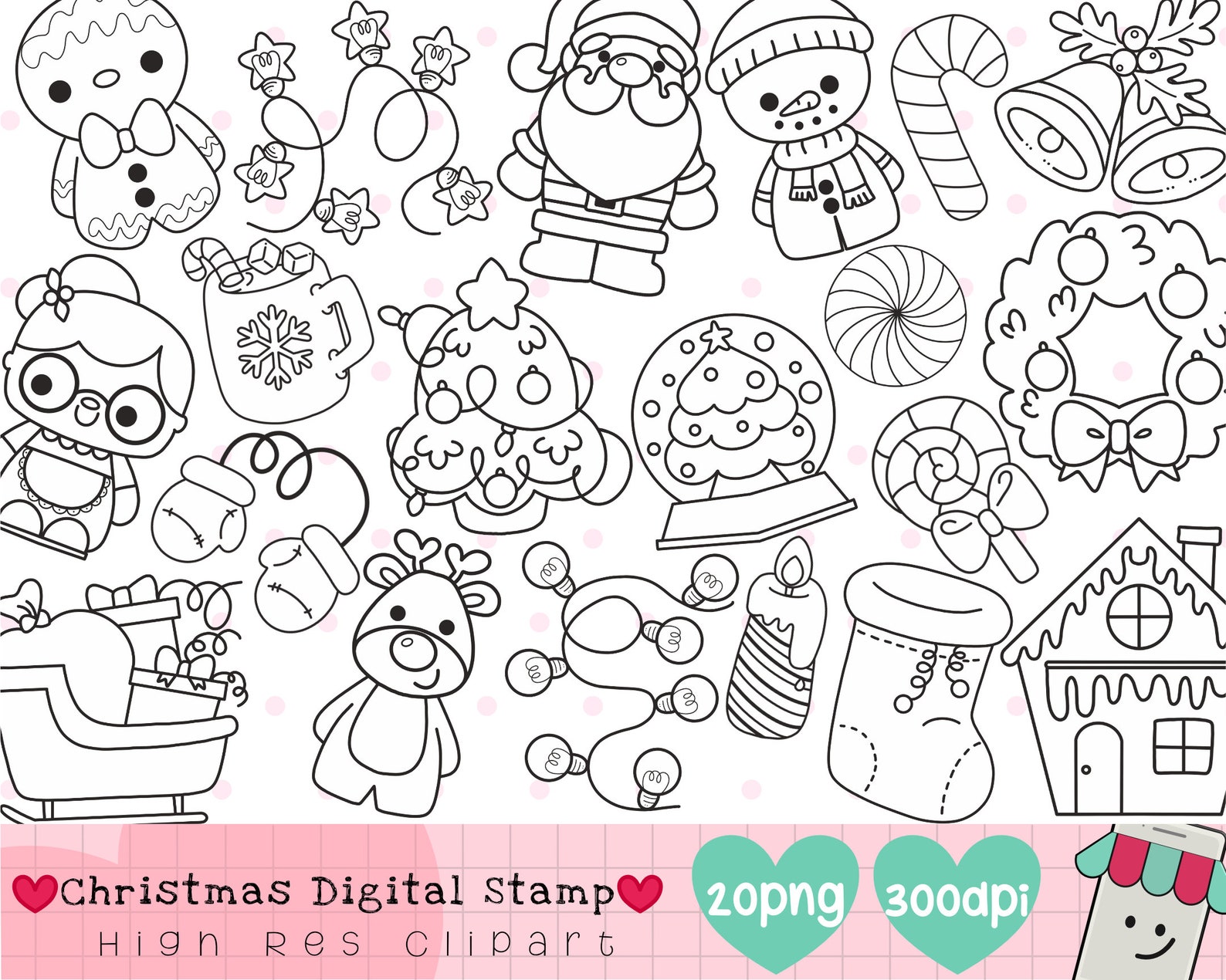Christmas Doodle Clipart Christmas Printable Kids Coloring - Etsy