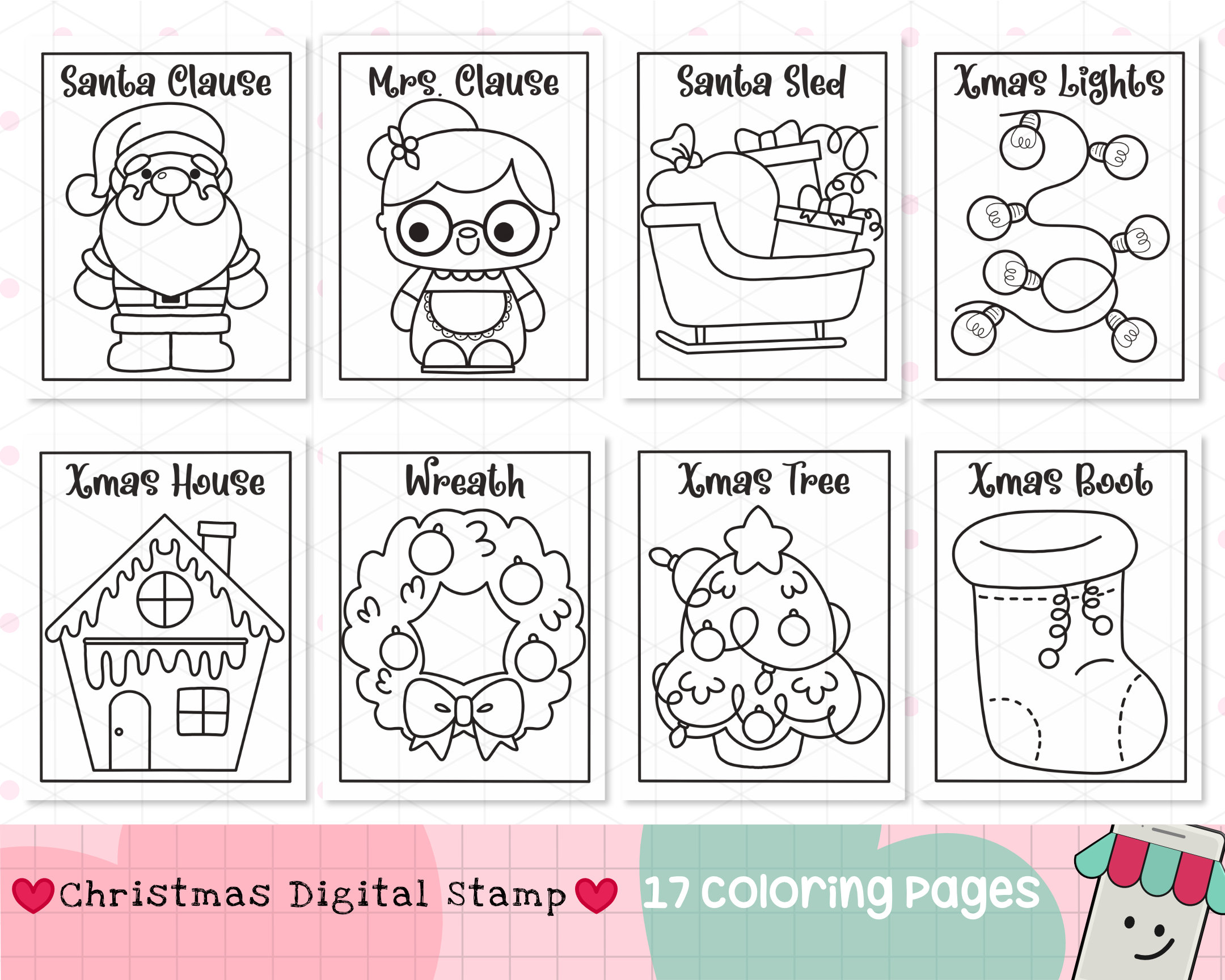 Christmas Doodle Clipart Christmas Printable Kids Coloring - Etsy