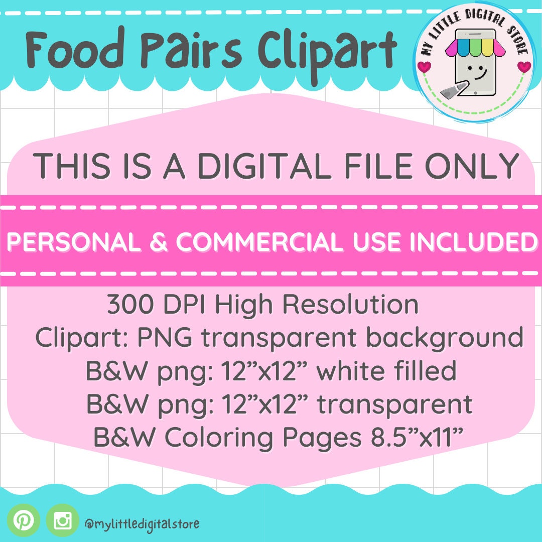 Perfect Match Kawaii Valentines Day Clipart Love Food Pairs - Etsy