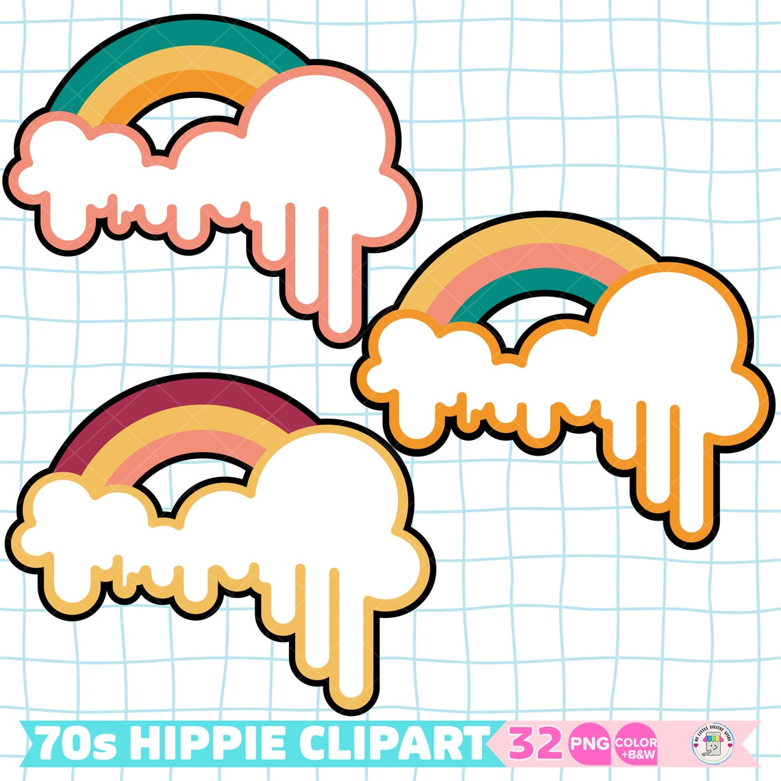 70s Nostalgia Elements Clipart Vintage 70s Design Retro 70s - Etsy