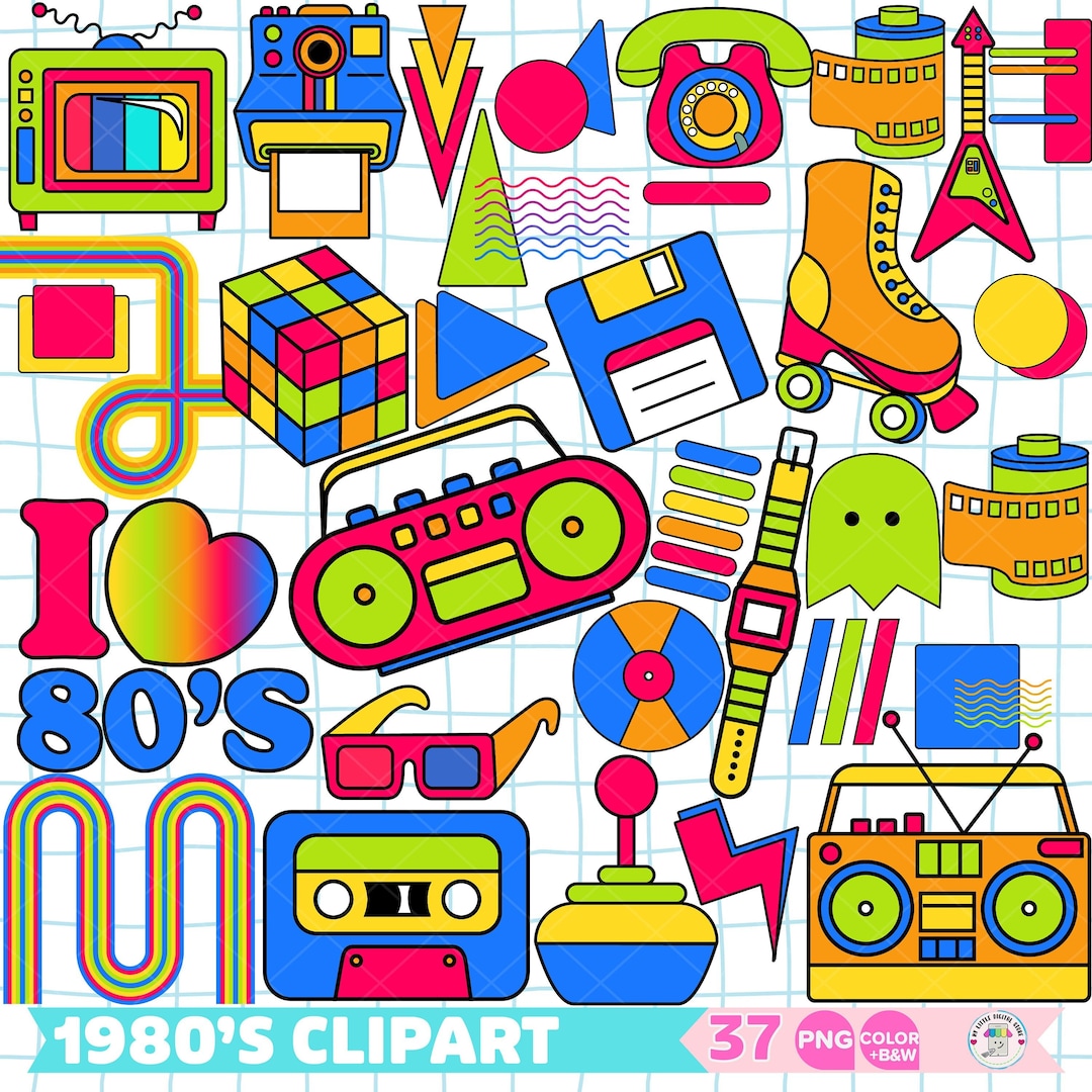 80s Nostalgia Elements Clipart, Back to the 80's Vintage 1980s, Retro ...