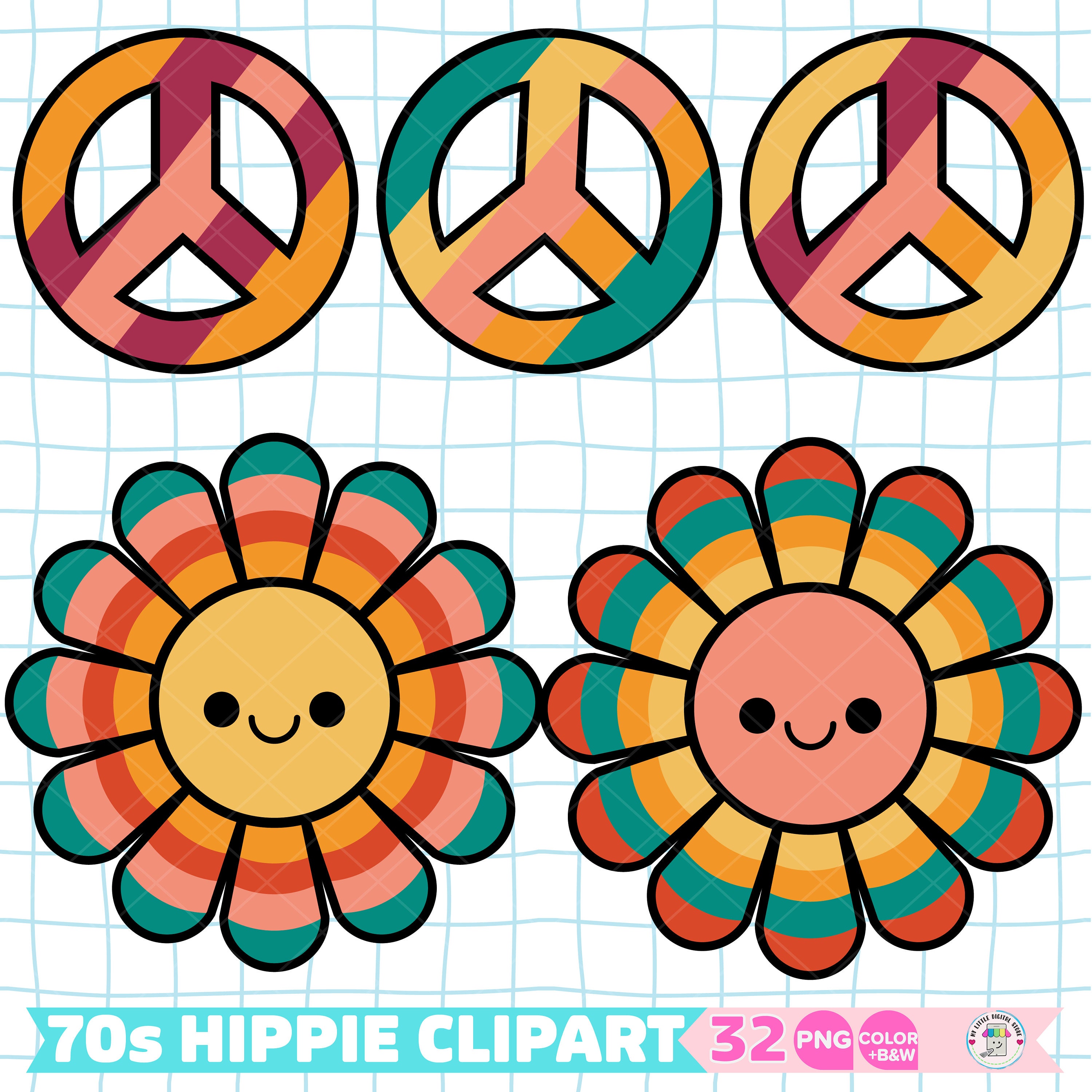 70s Nostalgia Elements Clipart, Vintage 70s Design, Retro 70s ...