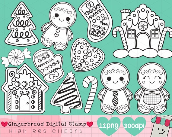 Christmas Doodle Clipart Gingerbread Png Christmas | Etsy