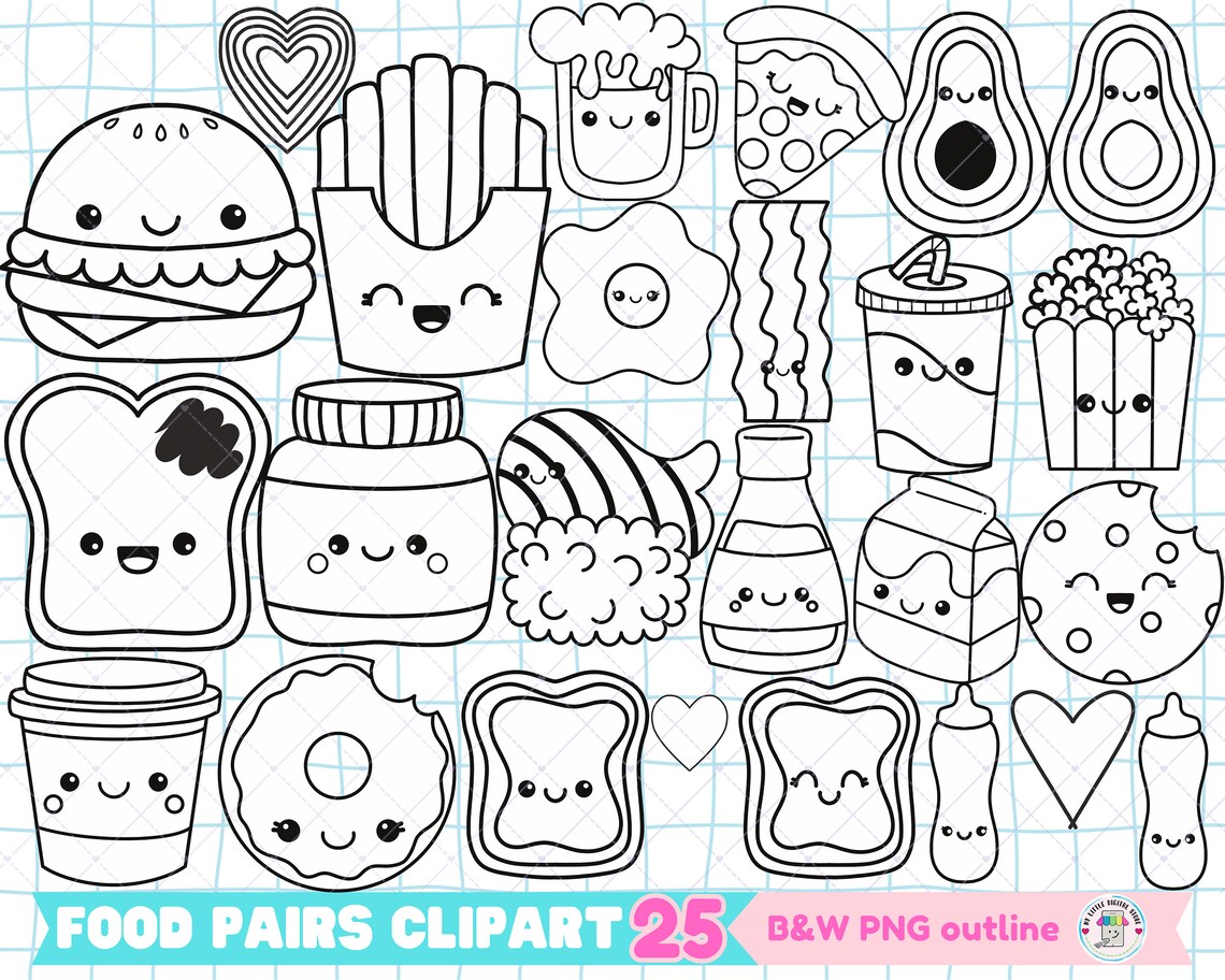 Perfect Match Kawaii Valentine’s Day Clipart | Love Food Pairs Fast ...