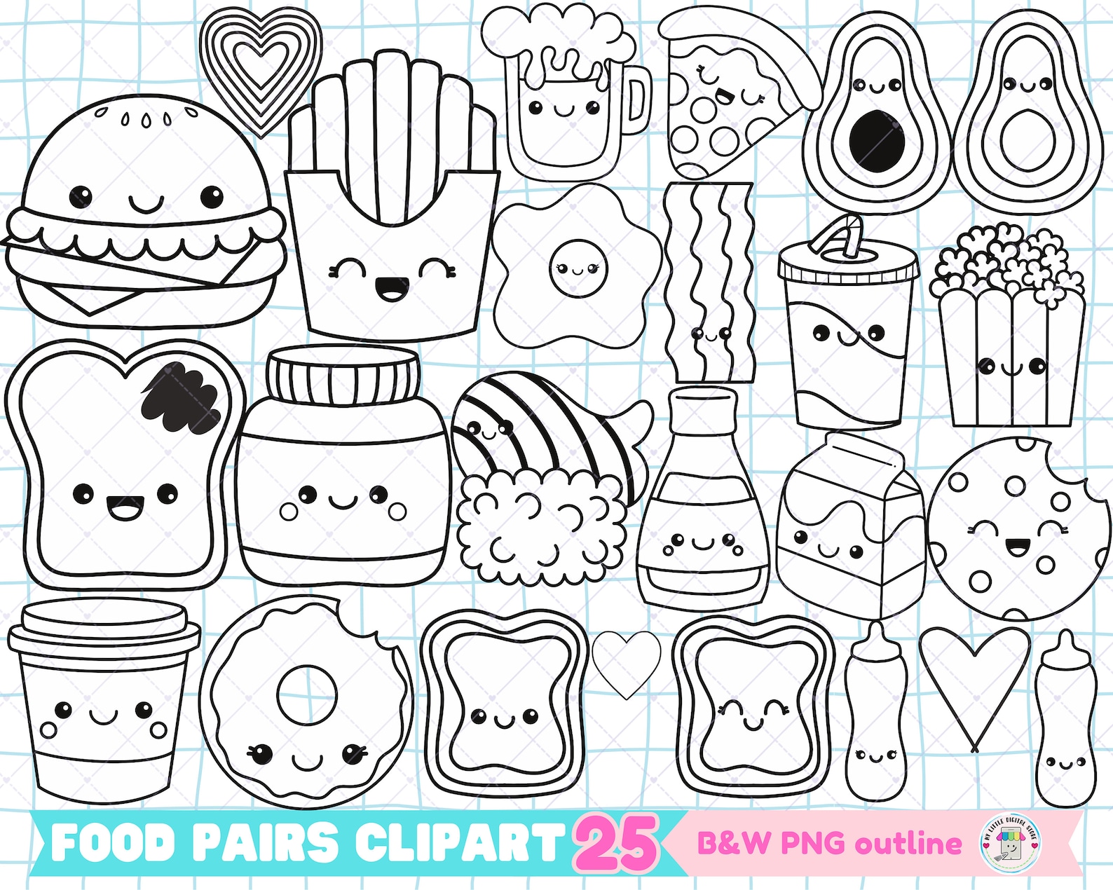Perfect Match Kawaii Valentine’s Day Clipart | Love Food Pairs Fast ...