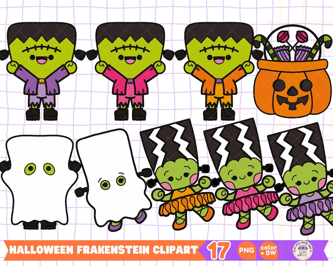 Frankenstein and Bride of Frankenstein Halloween Clipart - Etsy