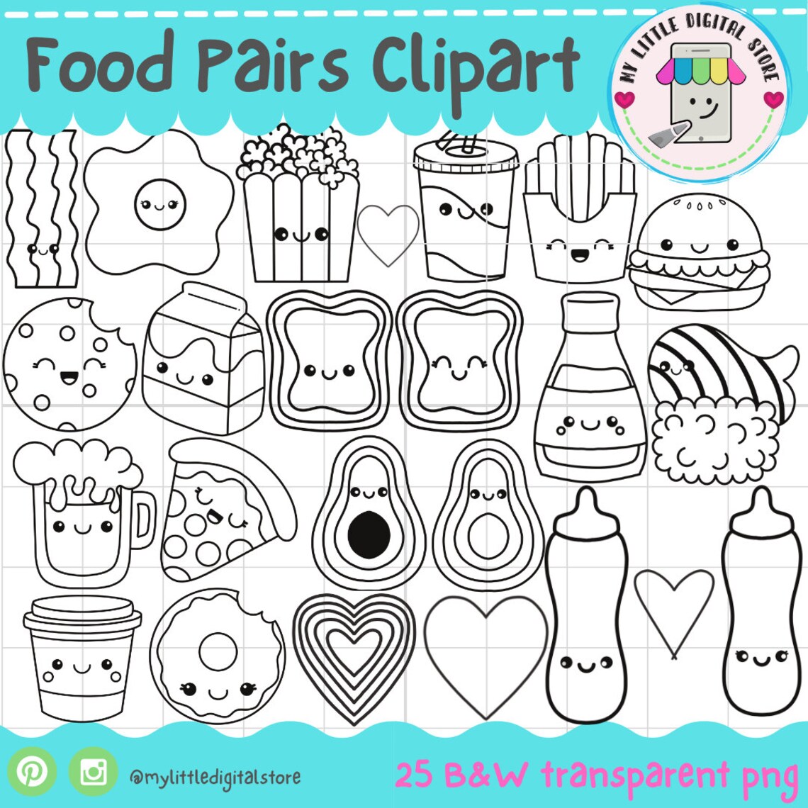 Perfect Match Kawaii Valentines Day Clipart Love Food Pairs - Etsy