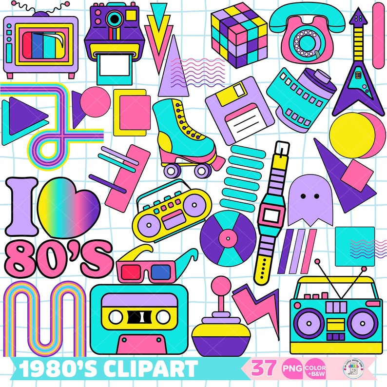 80s Nostalgia Elements Clipart, Back to the 80's Vintage 1980s, Retro 80s Sublimation, 80s Theme ...