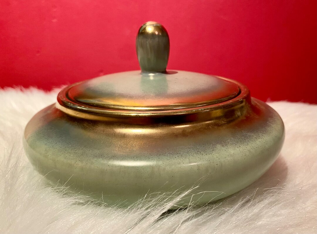 Art Deco Ceramic Lidded Bonboniere in Mint Green With Gold - Etsy