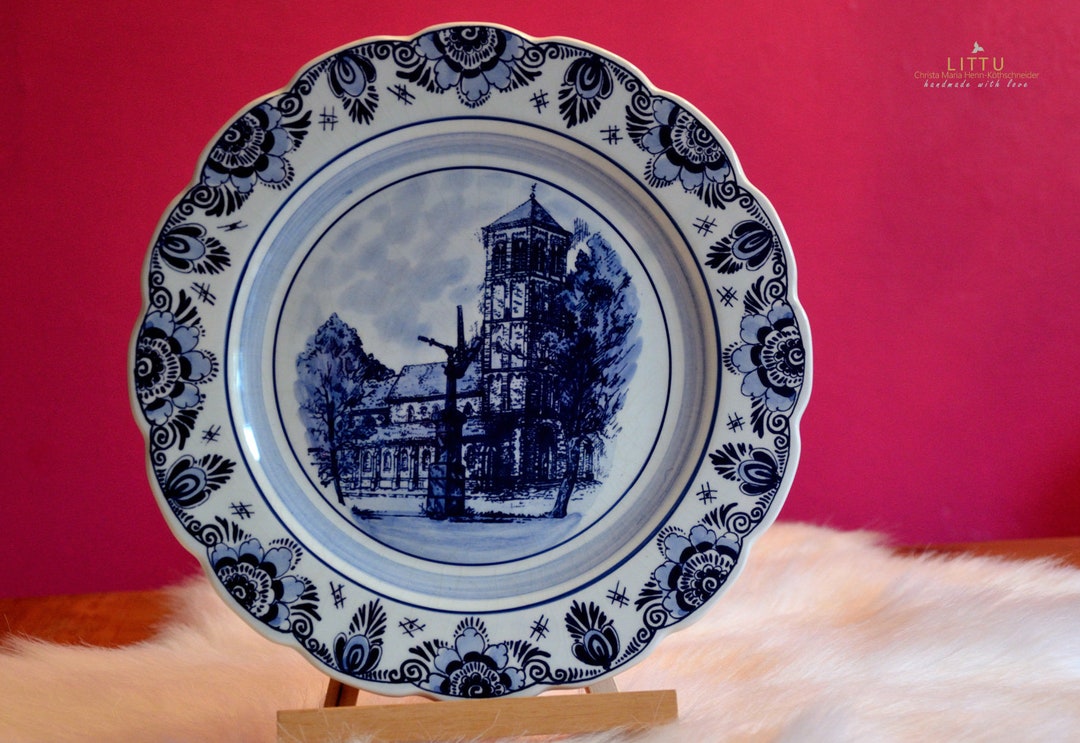 Vintage Large Collection Plate, Dusseldorf, Castles, Delft Blue Wall ...