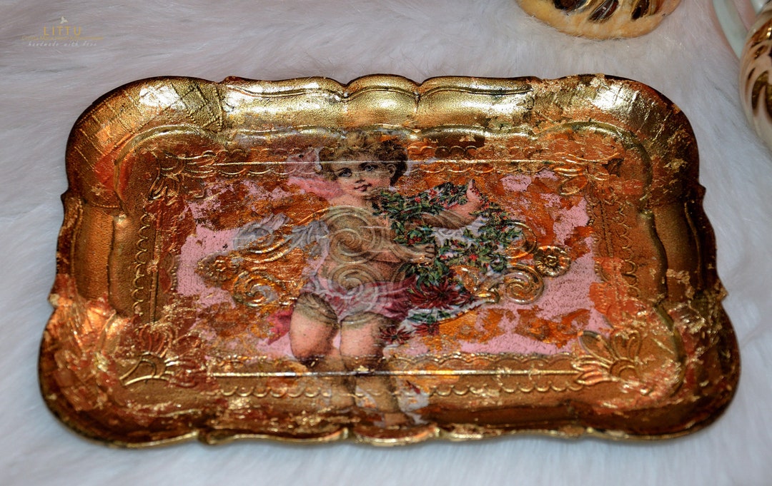 Vintage, 70s, 60s, Tray, Shabby Chic Style, Boudoir Style, Florentine ...