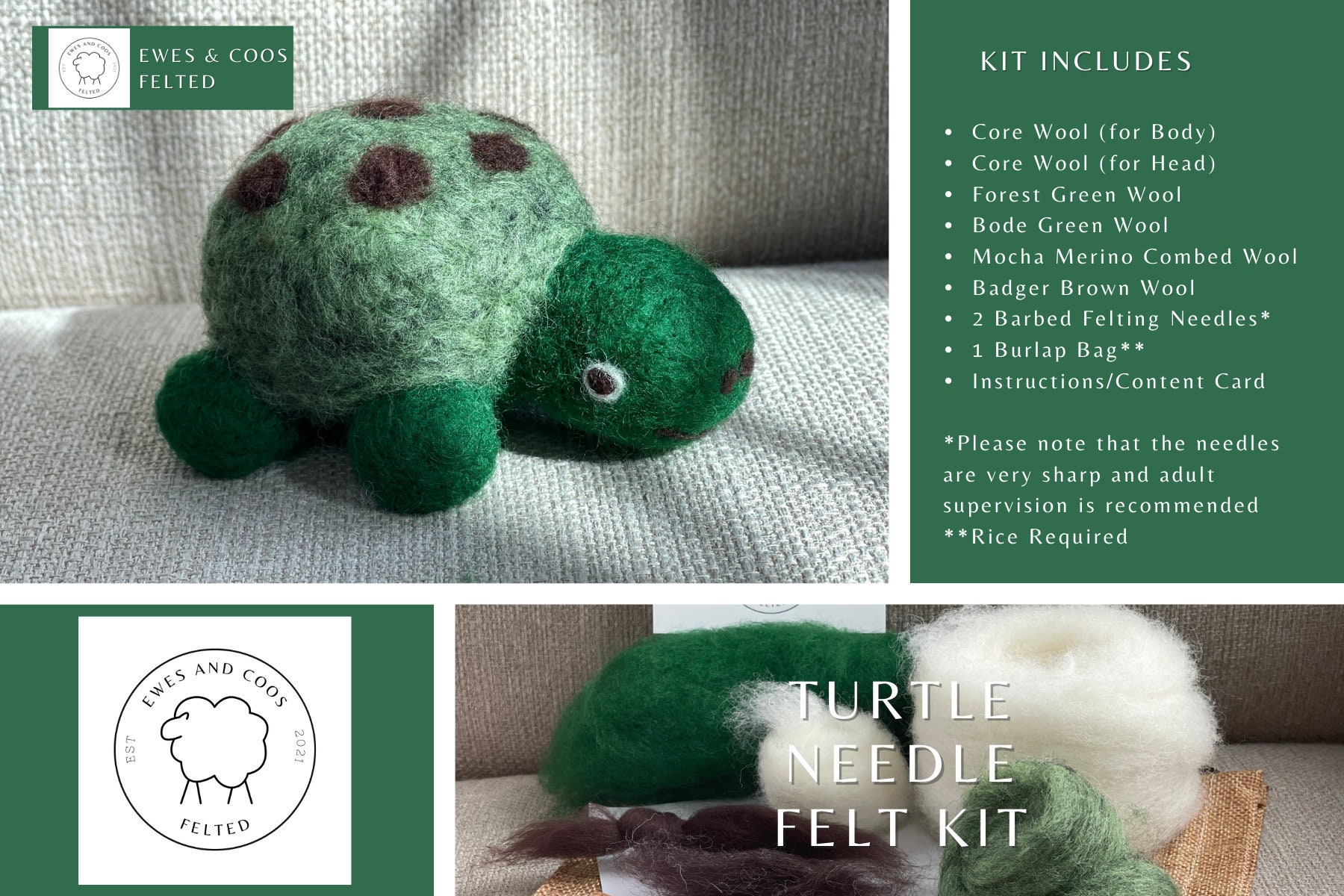 Needle Felt Kit, Green Turtle Craft, Beginner Friendly - Etsy