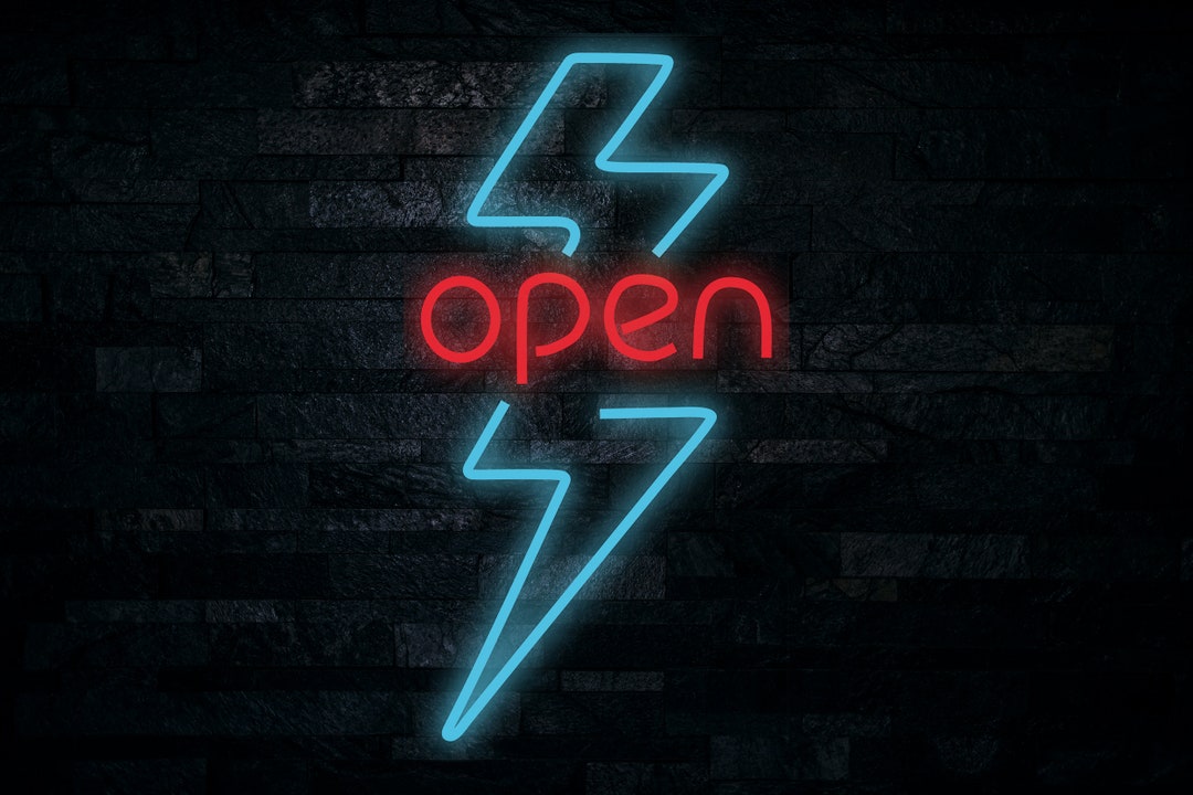 Lightning Open Sign 17" X 9" - Neon LED Signage Wall Light Hanging ...