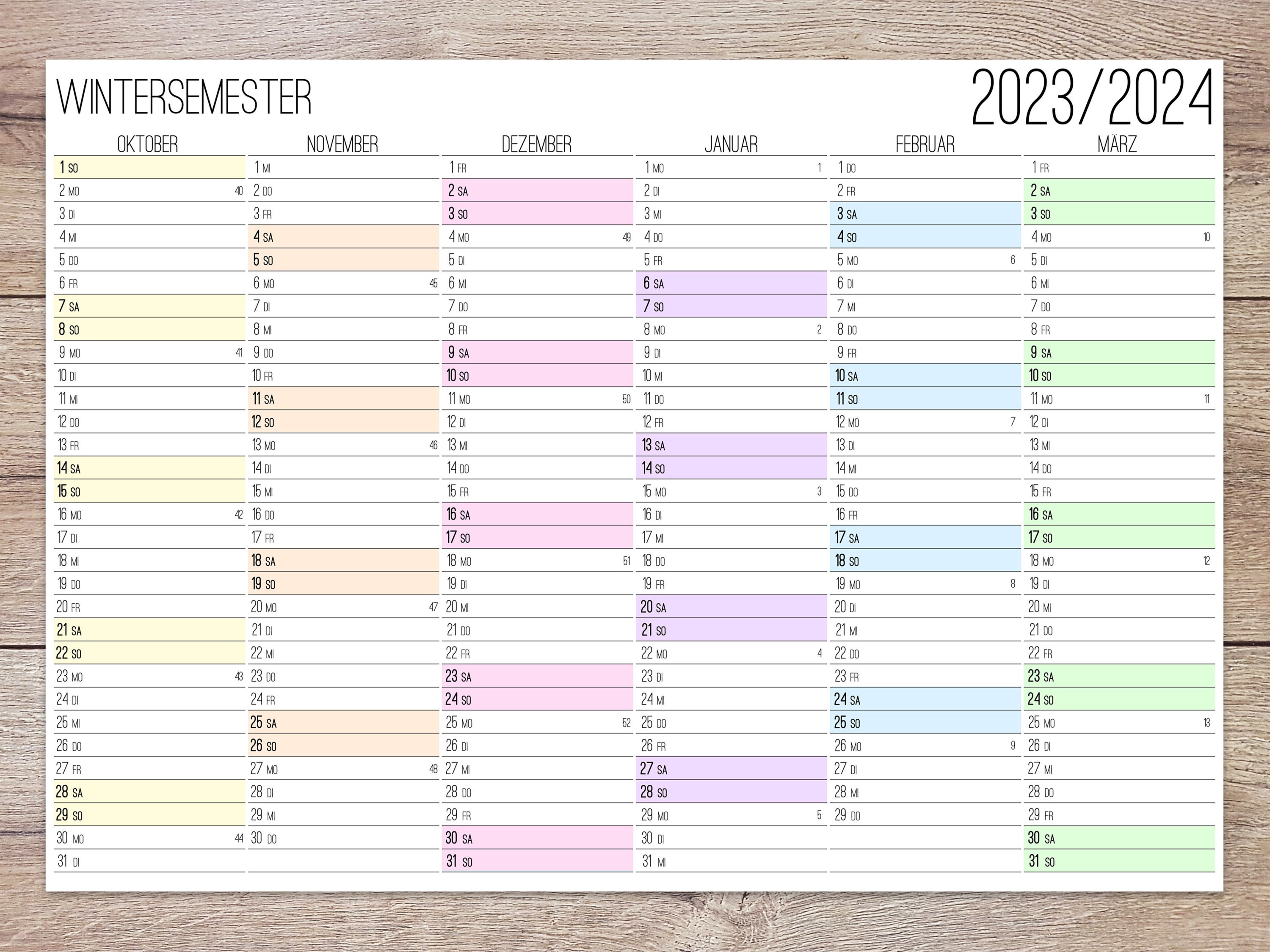 Semester Calendar 2023/2024 to Print Out in a Minimalist Style as a PDF ...