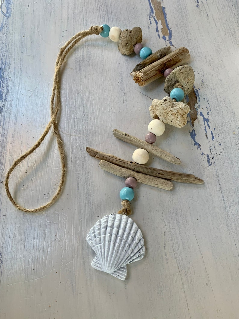 Driftwood Hanging Shell Seaside Hanger Handmade - Etsy