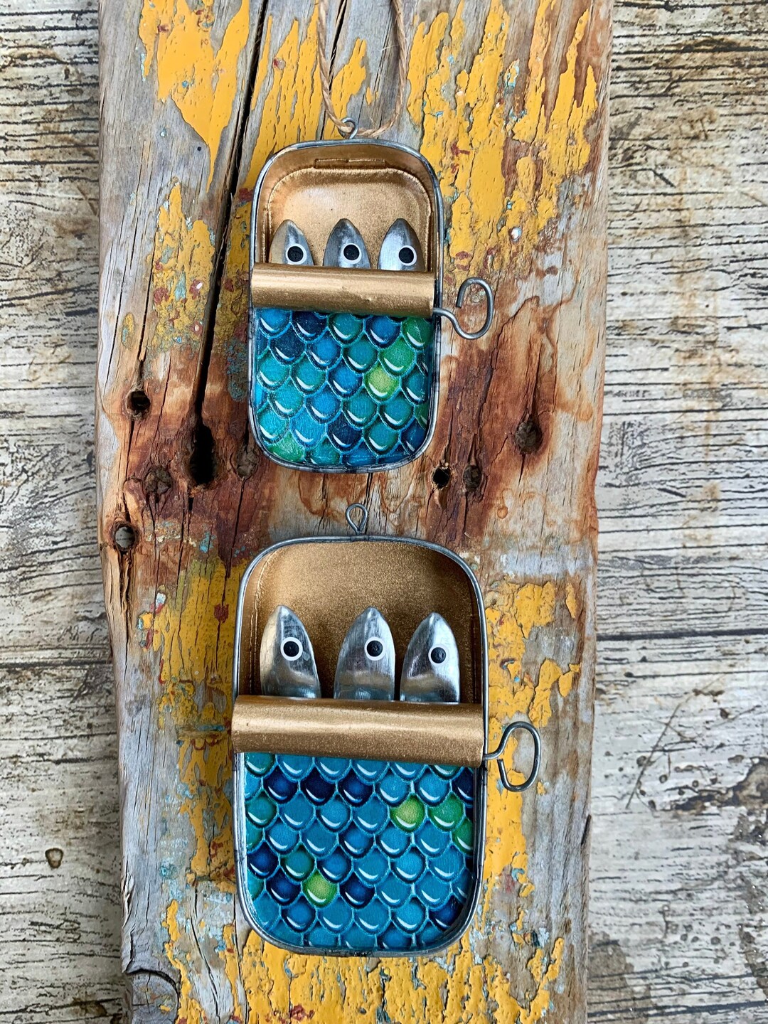 Cute Teeny Tin of Sardines With Fish Scale Design Hanging Metal ...