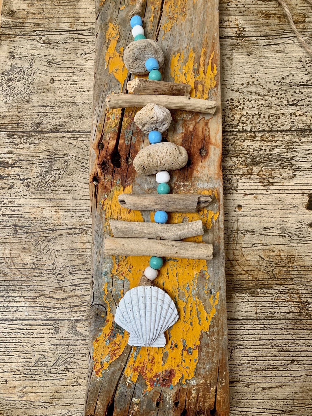 Driftwood Hanging Shell Seaside Hanger Handmade Mobile Gift for Beach ...