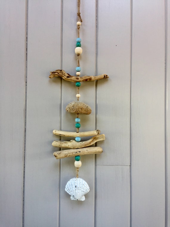 Driftwood Hanging Shell Seaside Hanger Handmade | Etsy
