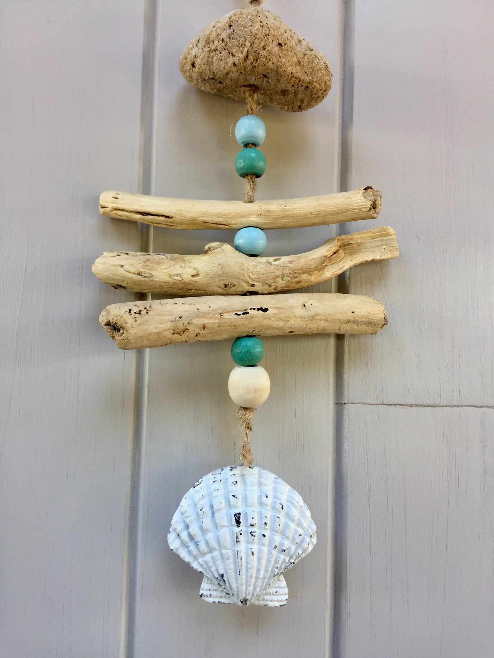 Driftwood Hanging Shell Seaside Hanger Handmade | Etsy