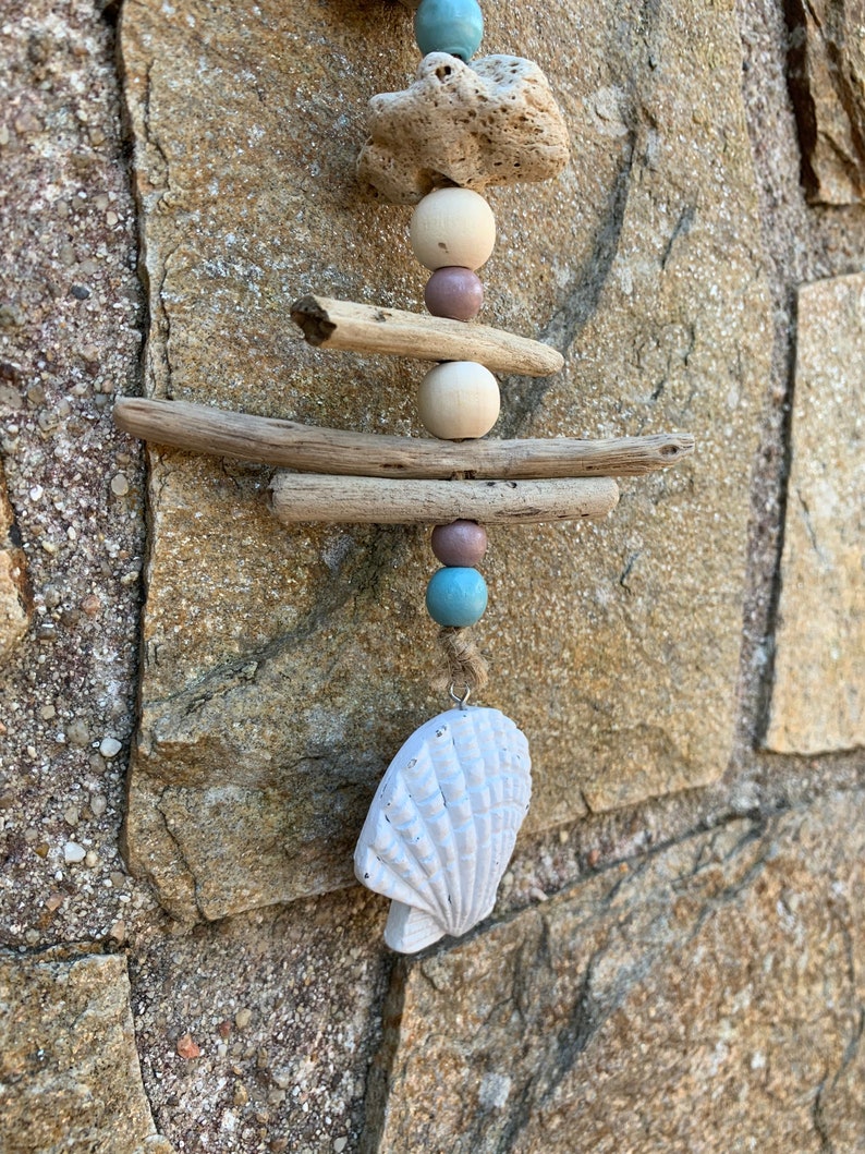 Driftwood Hanging Shell Seaside Hanger Handmade - Etsy
