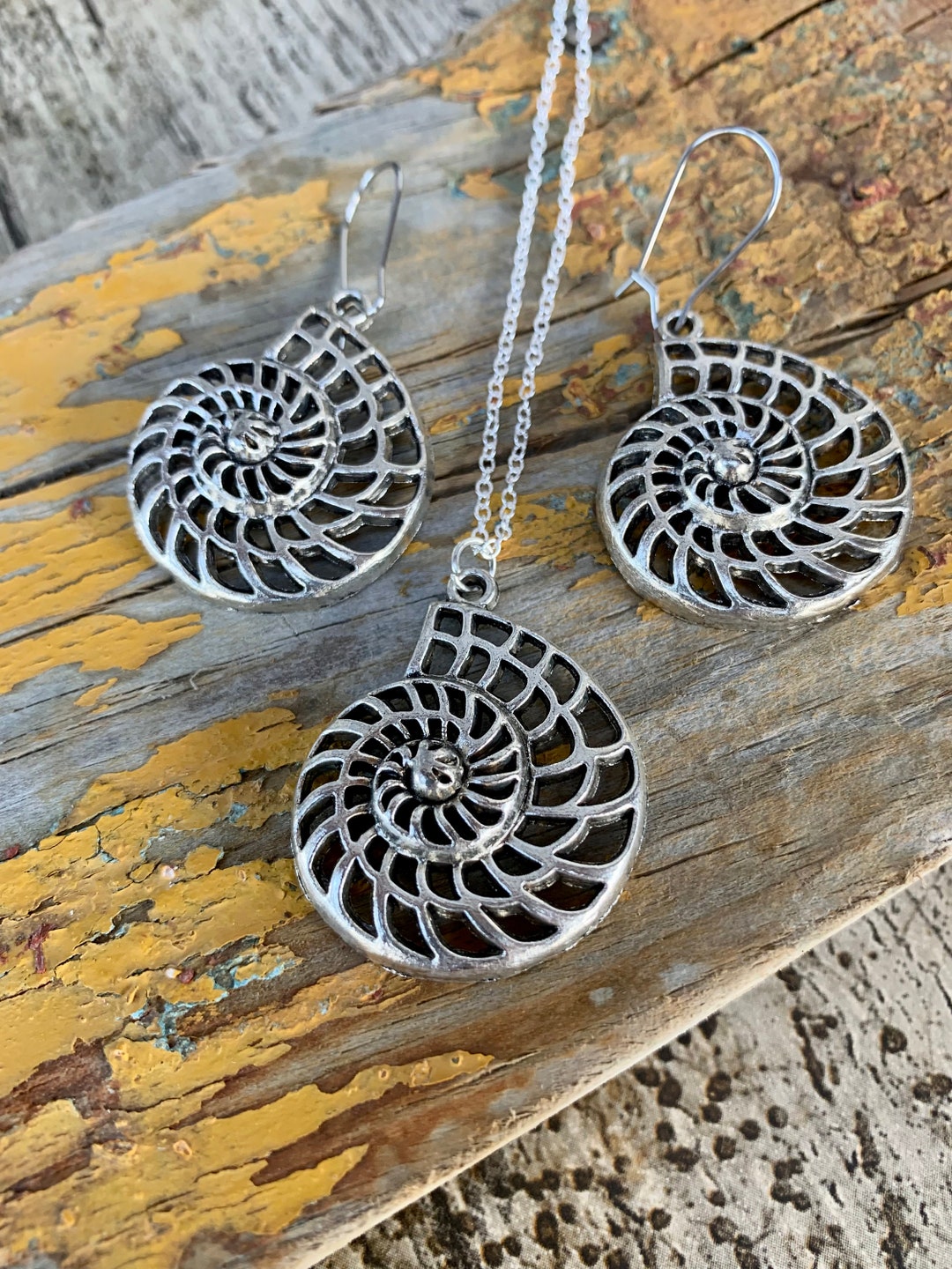 Ammonite Spiral Shell Drop Earrings/necklace Hypoallergenic Stainless ...