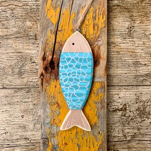 Hanging Wooden Hand Decorated Fish Decoration 2 Designs Coastal Decor ...
