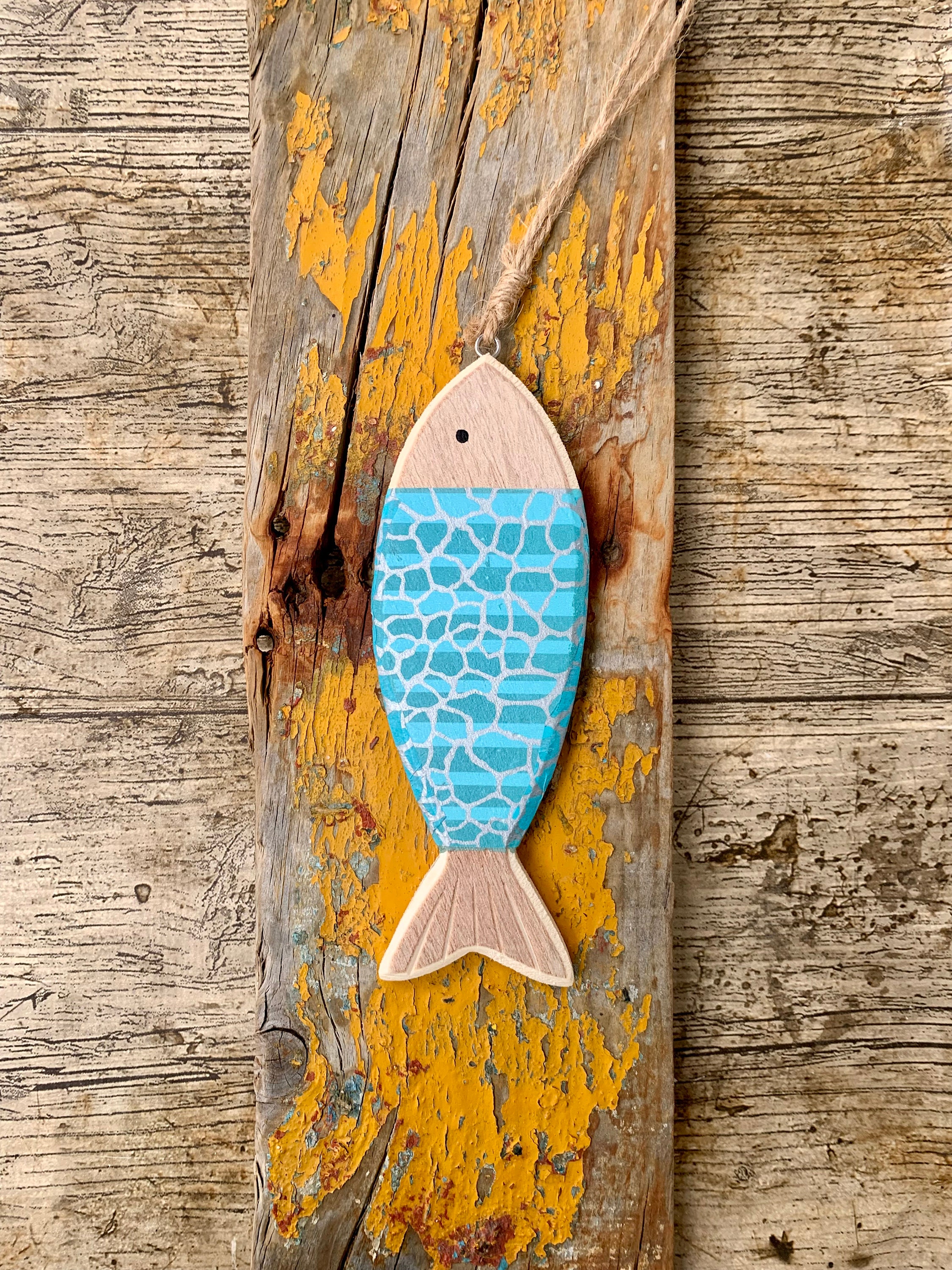 Hanging Wooden Hand Decorated Fish Decoration 2 Designs Coastal Decor ...