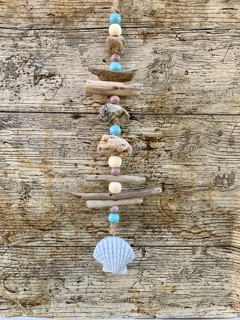 Driftwood Hanging Shell Seaside Hanger Handmade - Etsy