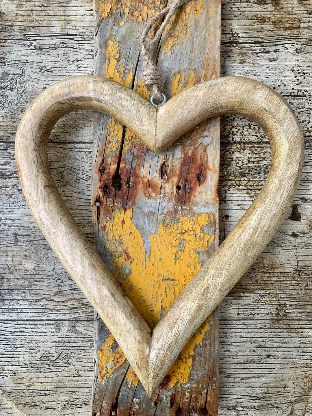 Extra XL Large Rustic Wood Shabby Chic Hanging Heart Hanger Wedding ...
