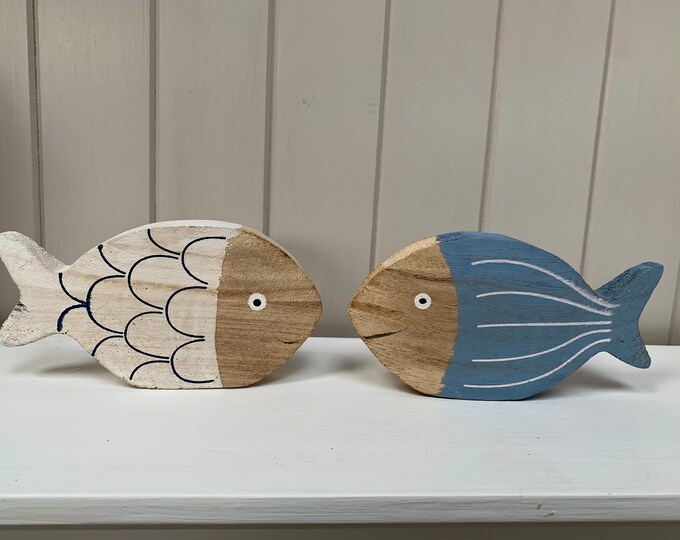 Handpainted Set of 2 Wooden Fish Decoration Ornament Coastal Decor - Etsy