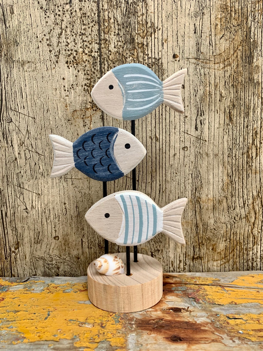 Ocean Blue Fish Shoal School of Fish on Stand Wood Decoration Ornament ...