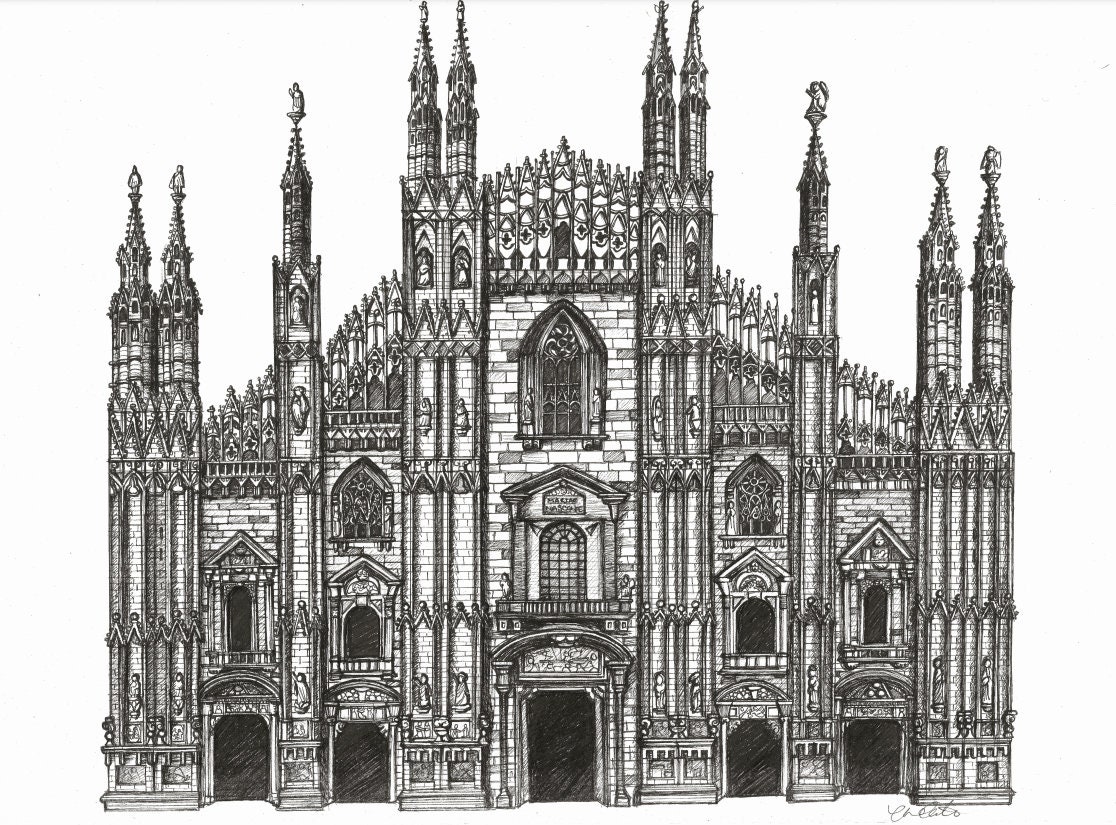 Milan Cathedral Architectural Drawing Print | Etsy