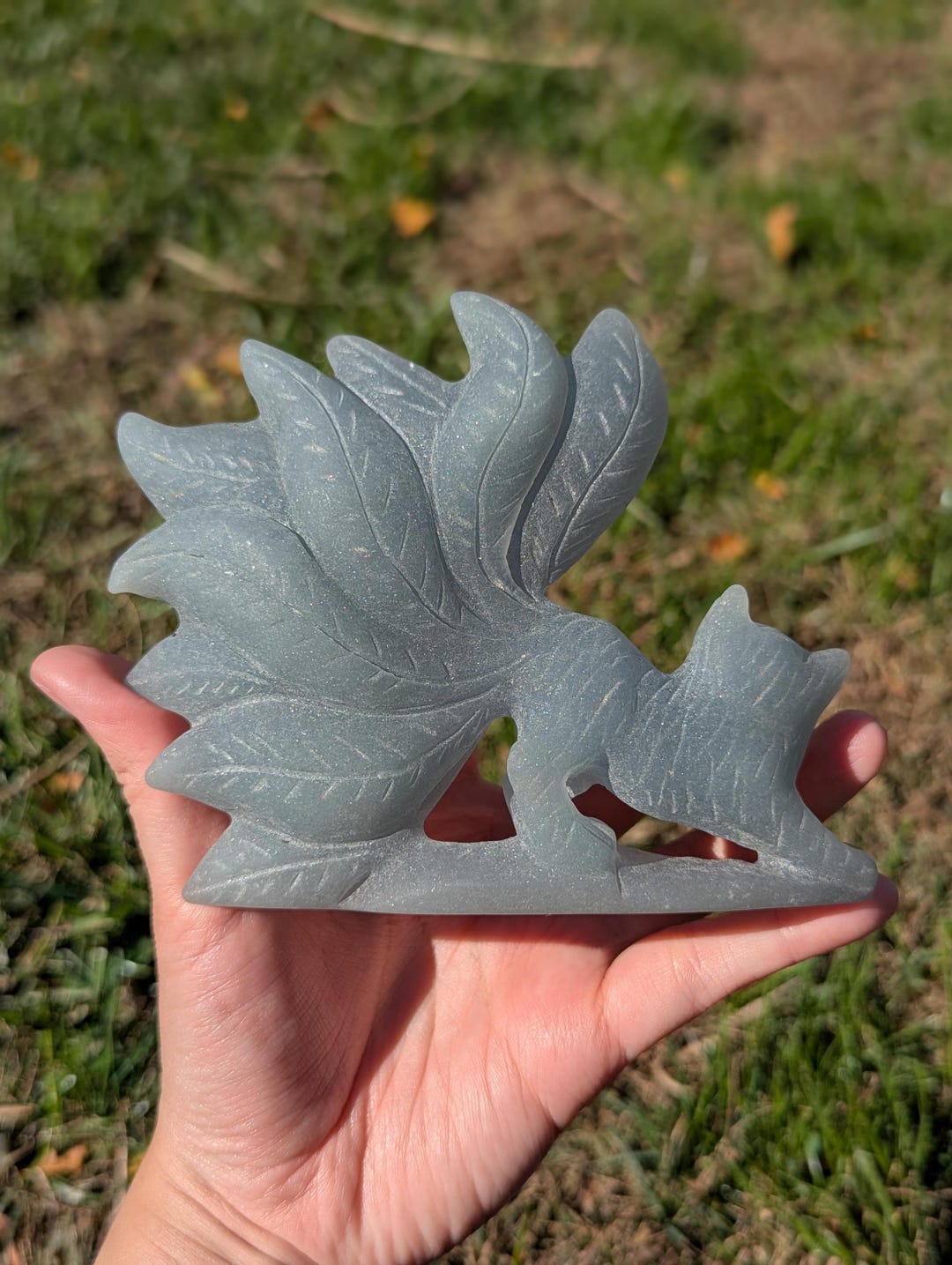 Angelite Nine-tailed Fox Carving - Unpolished Kitsune Crystal - Etsy