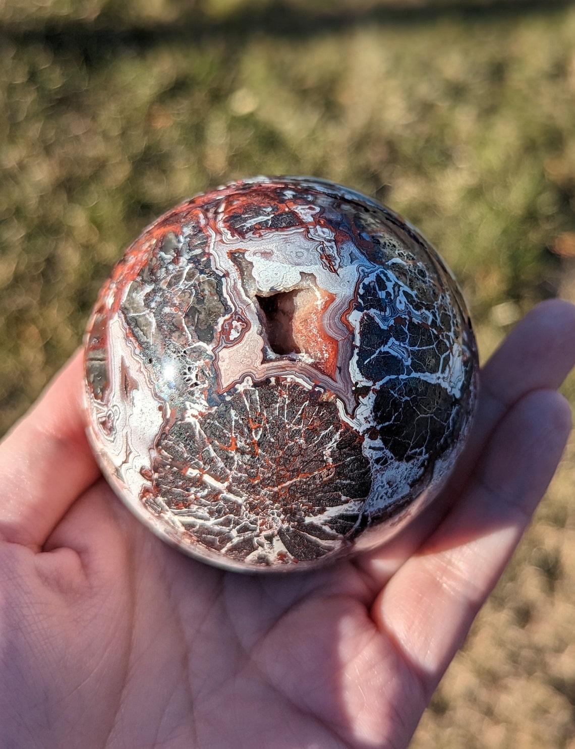 Mexico Lace Agate Sphere With Druzy and Red Patches - 69 Mm Diameter - Etsy