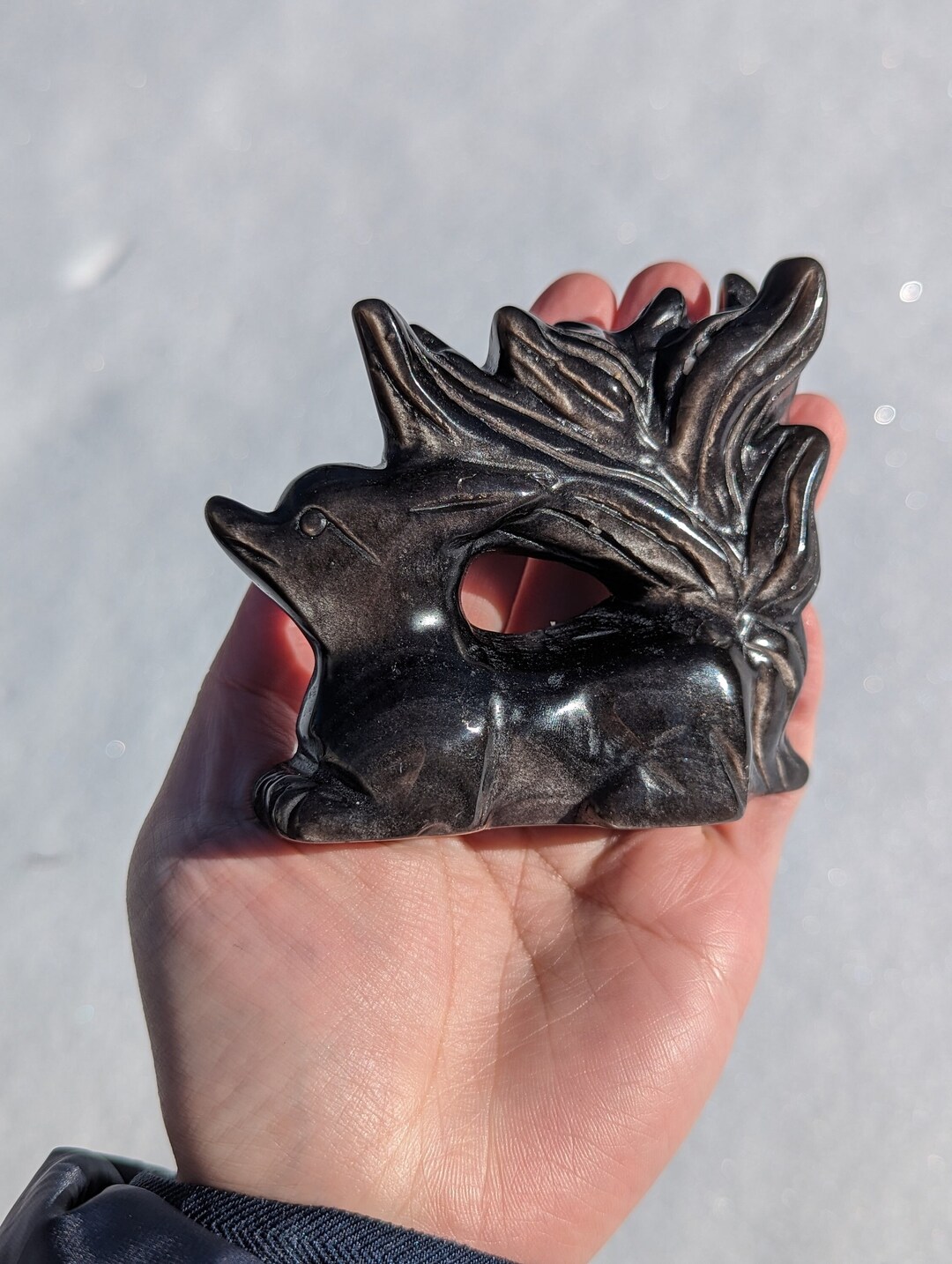 Silver Sheen Obsidian Nine Tailed Fox Hand Carved Crystal - Etsy