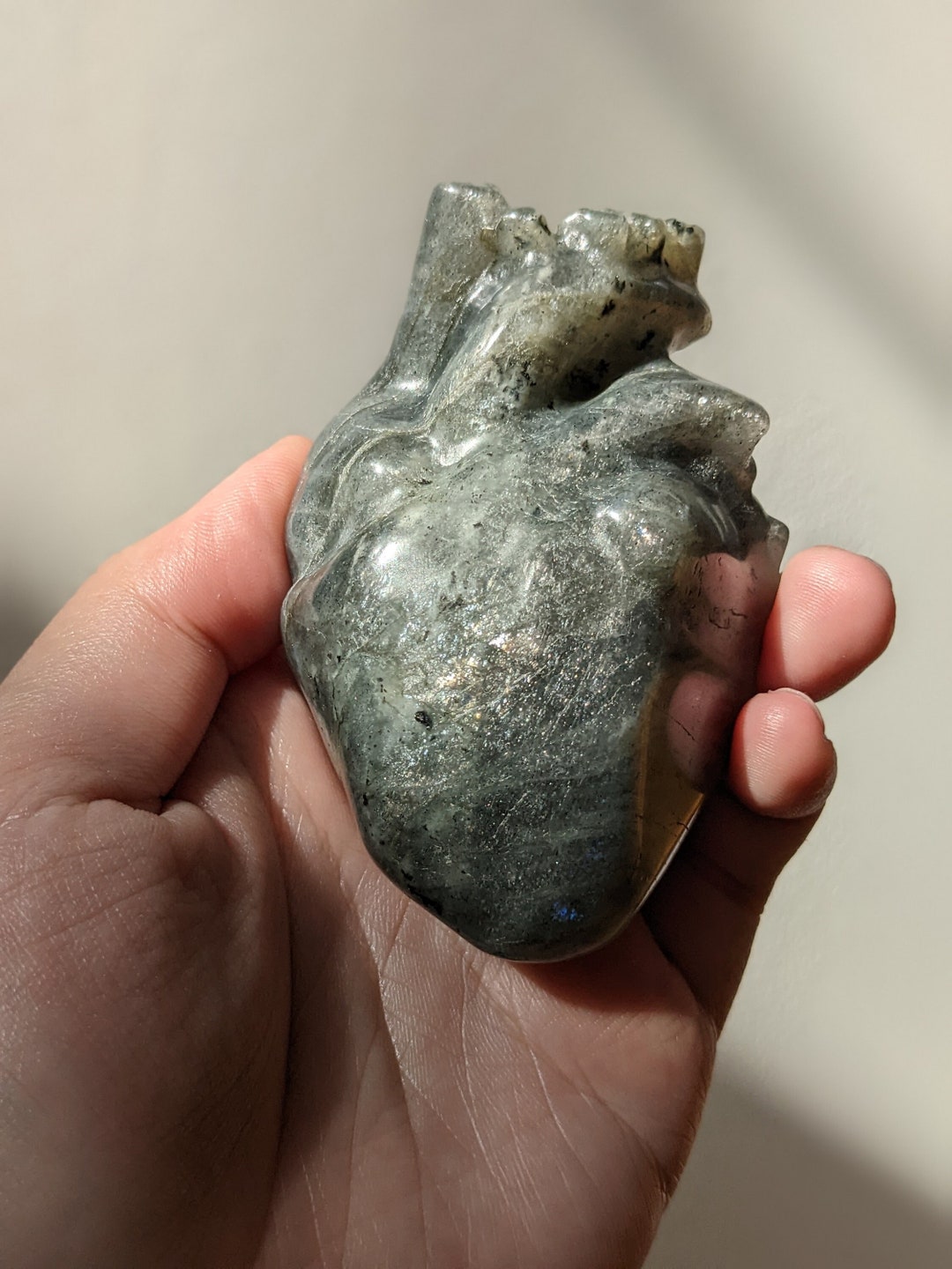 Labradorite Anatomical Human Heart Crystal Carving Silver and ...
