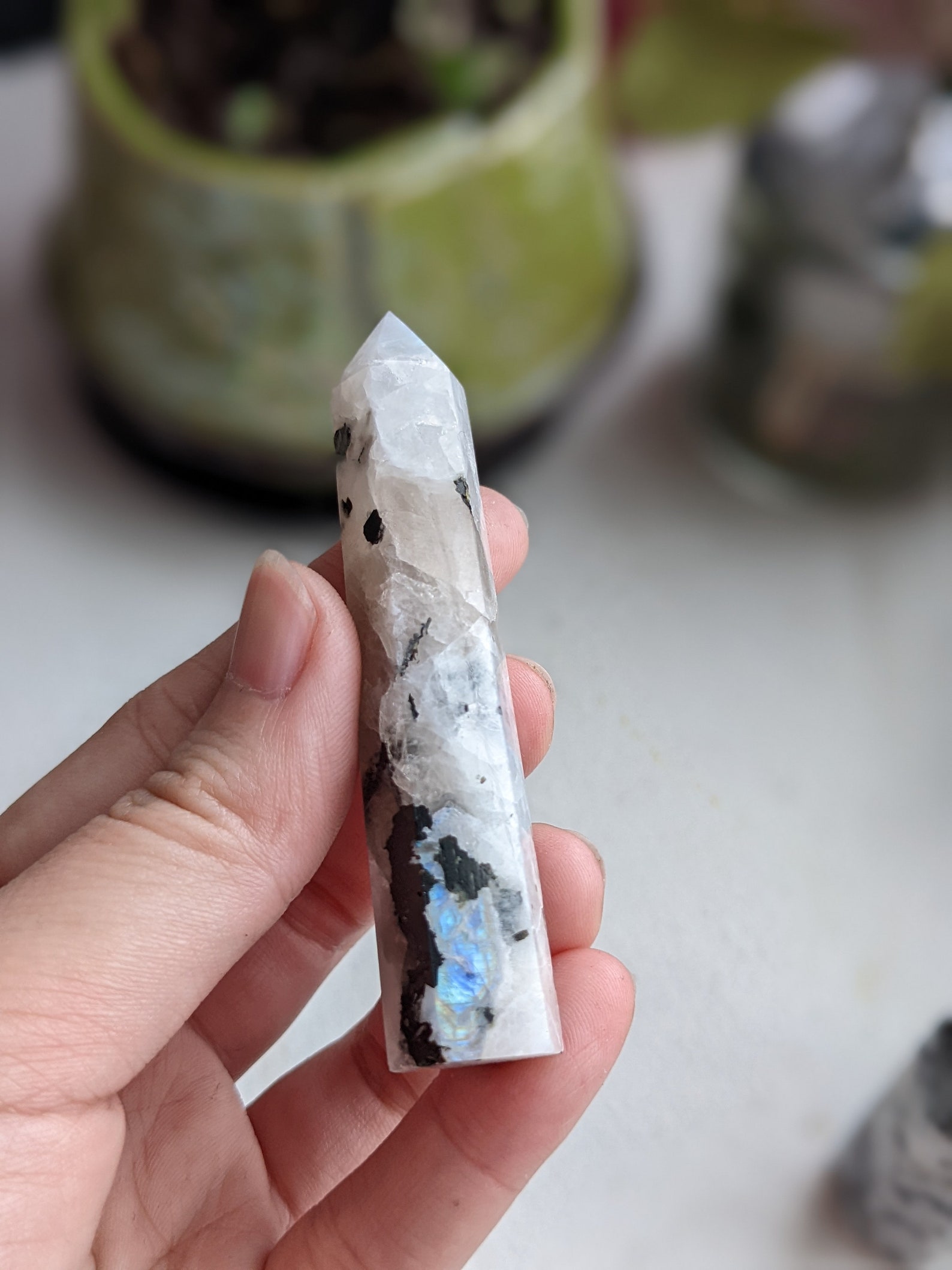 Rainbow Moonstone Crystal Tower Points Blue and Yellow - Etsy