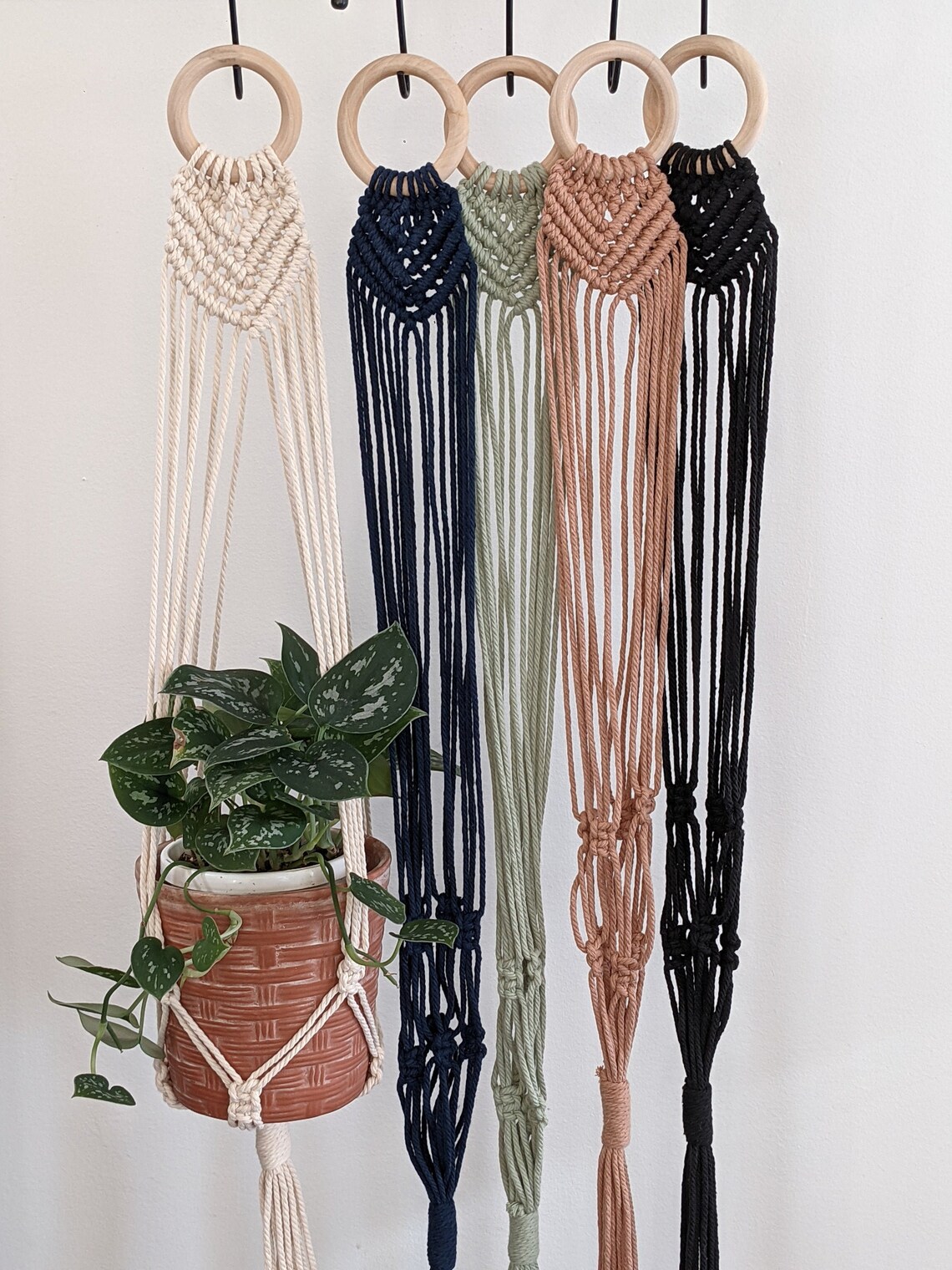 Macrame Planter on Wooden Ring | Etsy