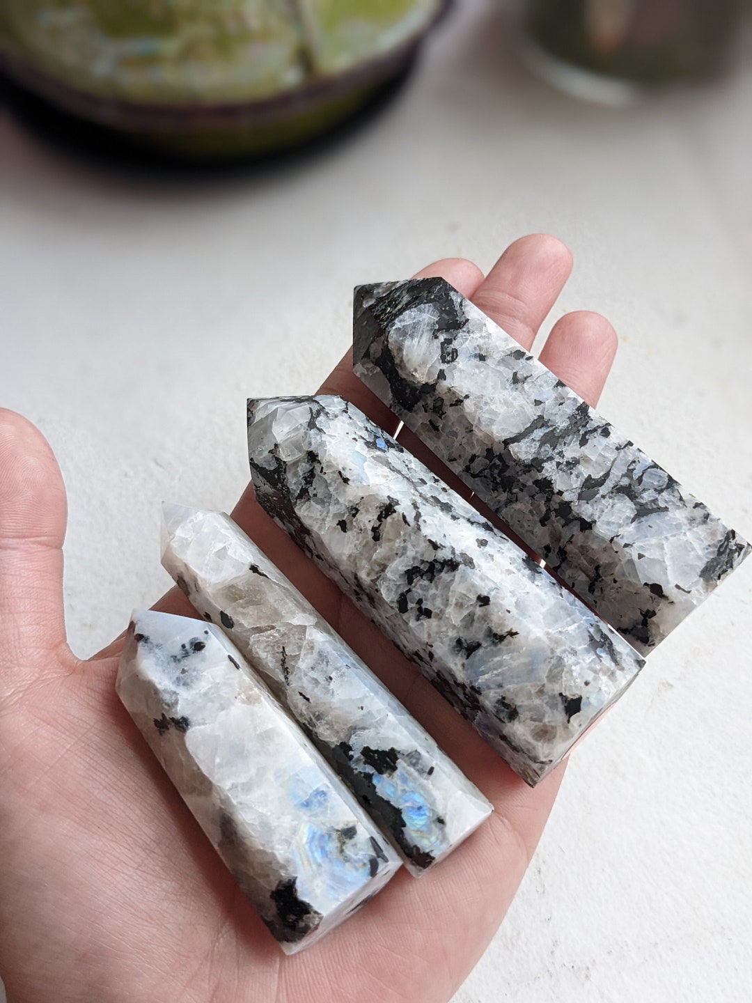 Rainbow Moonstone Crystal Tower Points - Blue and Yellow Rainbow Flash ...
